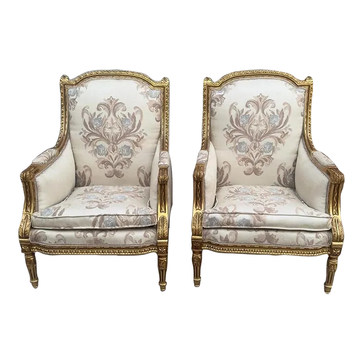 French Baroque Style White Wingback Chair - Set of 2 | Chairish