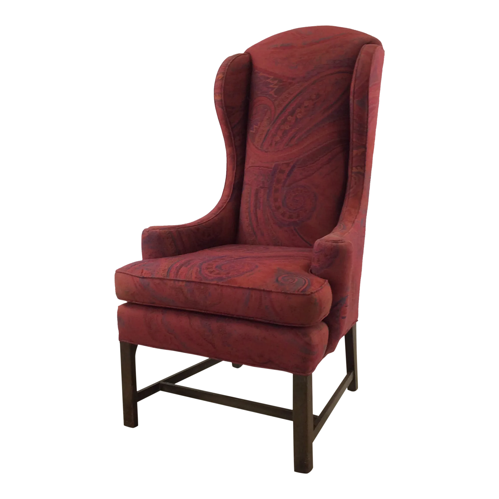 Vintage Upholstered Wingback Chair With Wood Base | Chairish