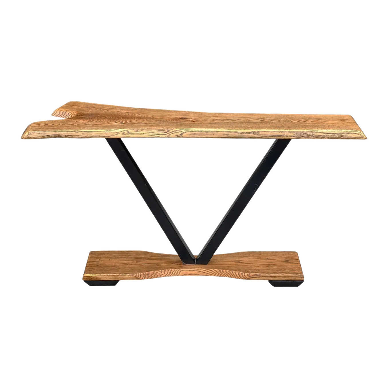 Organic Modern Live Edge Oak & Steel Console Table Server | Chairish