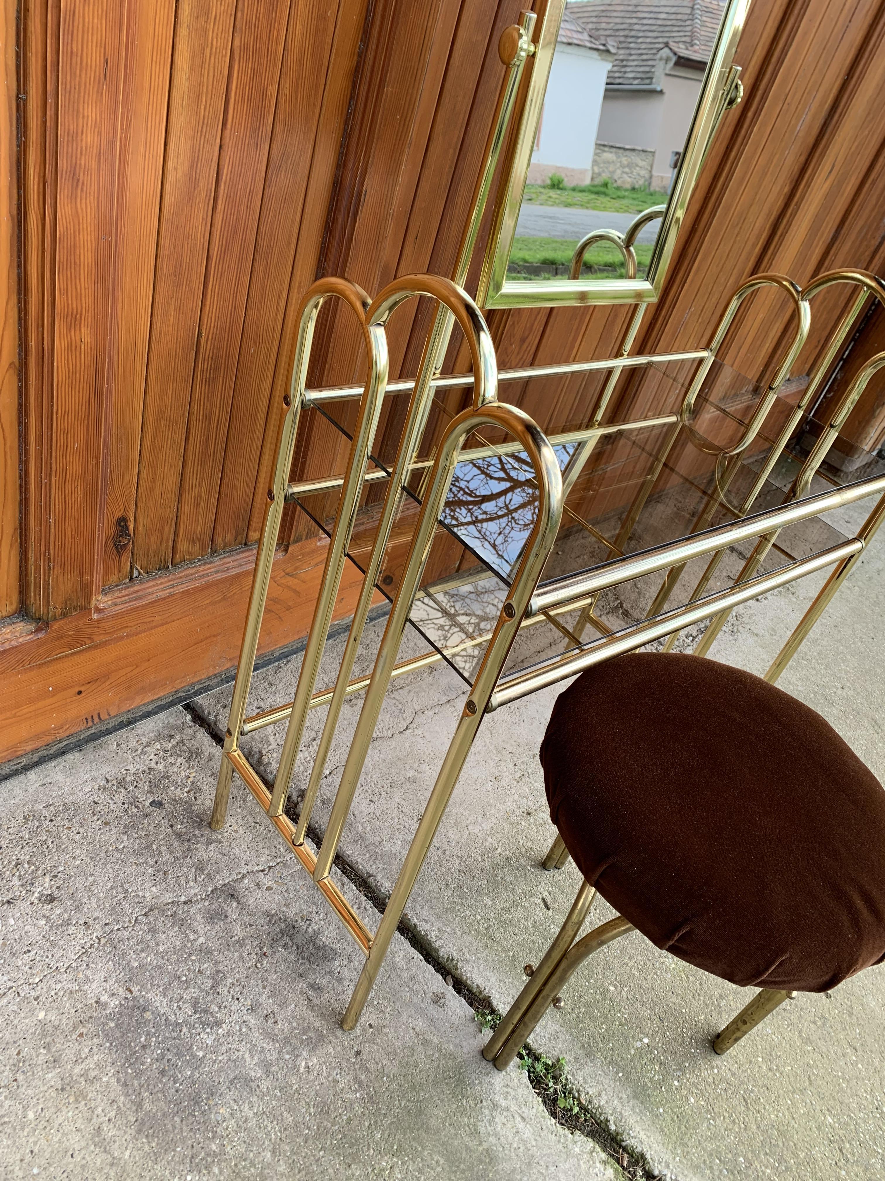 Vintage Dressing Table and Stool in Brass 1950s Set of 2 Chairish