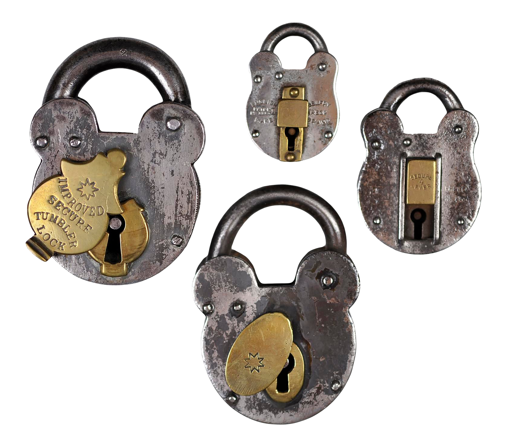 Vintage Set of 4 English 19th Century Tumbler Padlocks - No Keys | Chairish