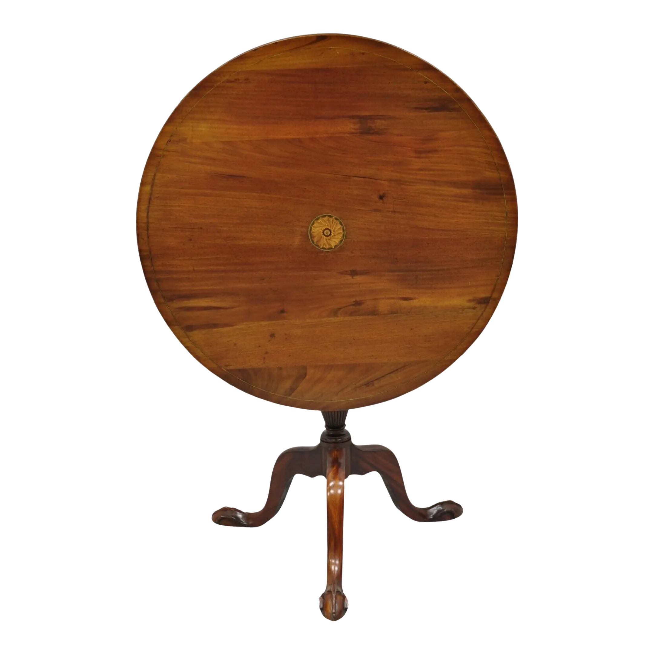 Antique Chippendale Style Round Tilt Top Pinwheel Inlay Ball and Claw ...