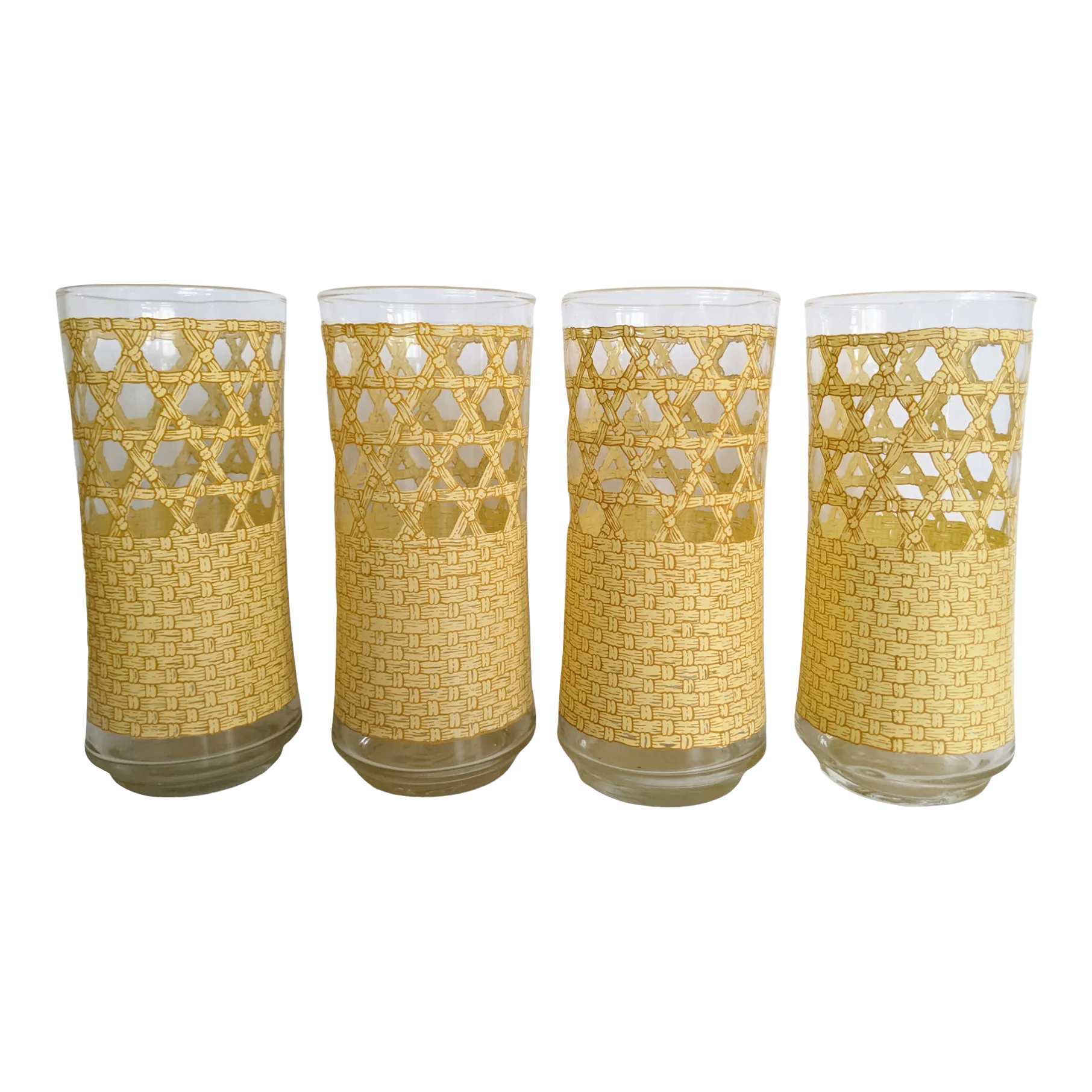 Vintage Yellow Rattan Woven Cane Design Drinking Glasses- Set of 4 ...