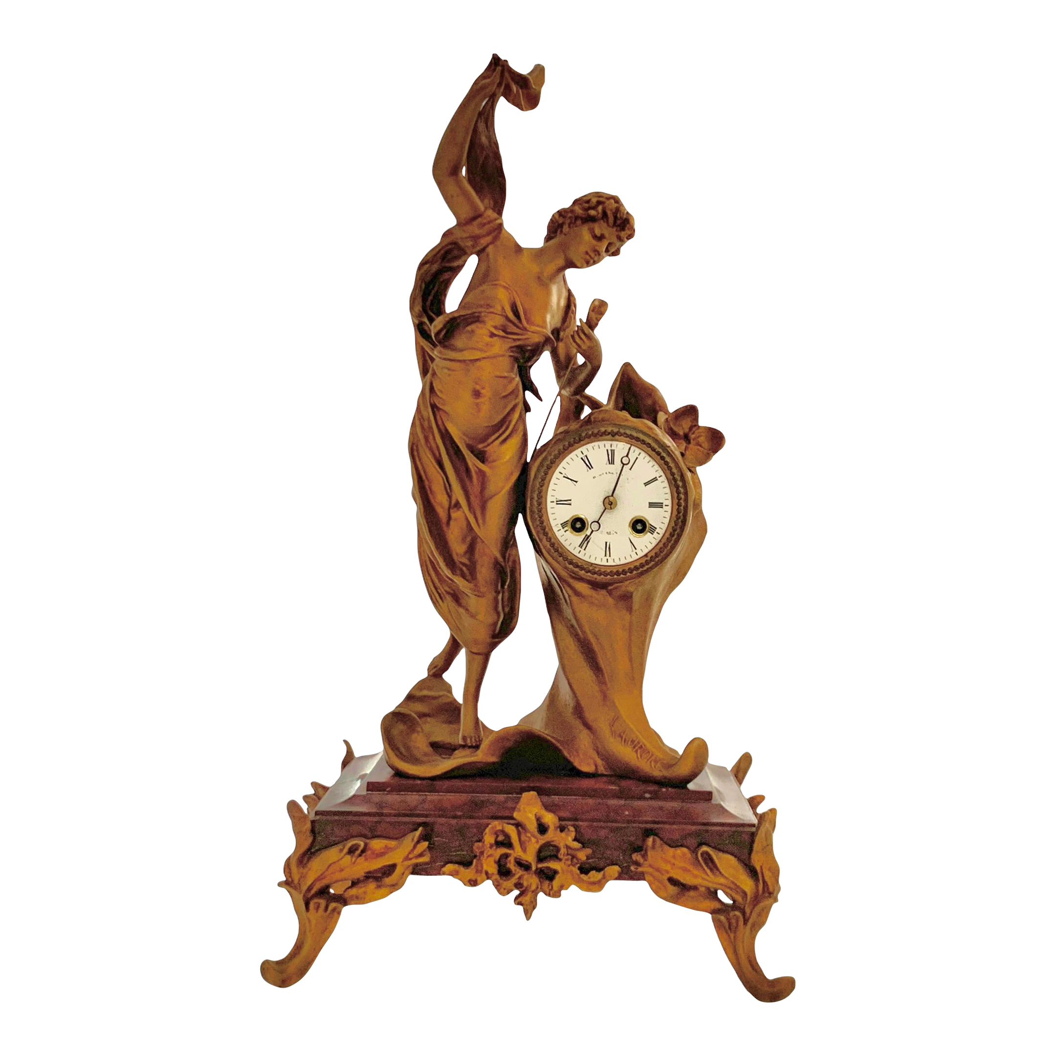 Antique Mantel Clock Lady Figure on Marble Base French Laurore Art ...