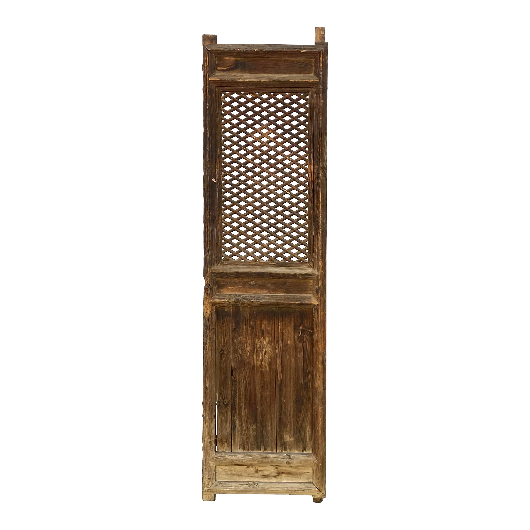 Chinese Old Rustic Bold Geometric Open Pattern Wall Tall Panel Divider ...
