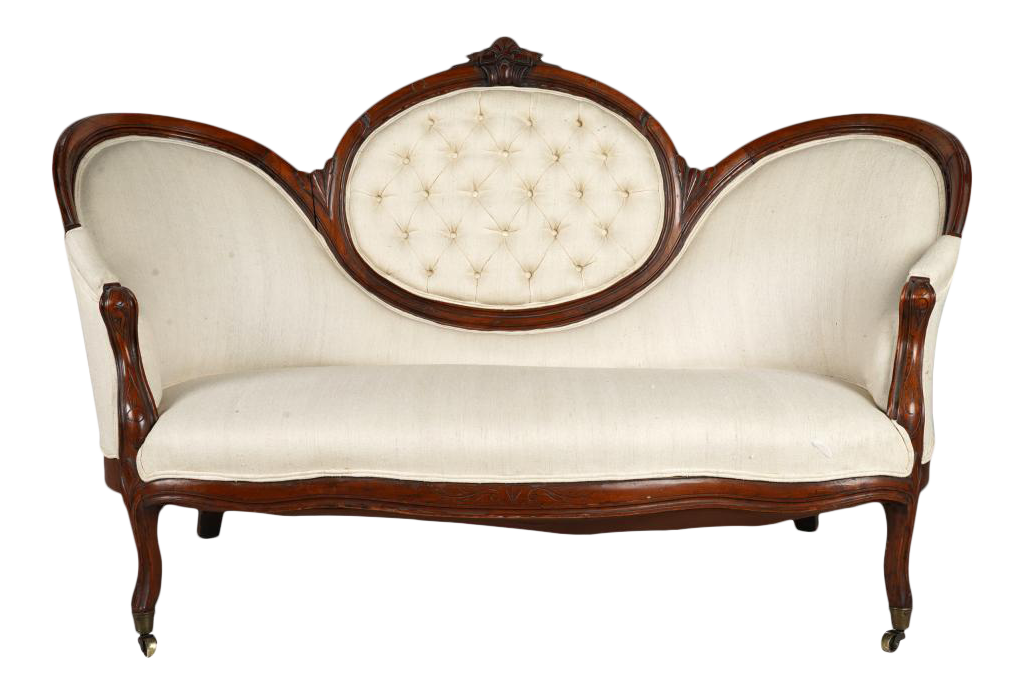 19th Century American Rococo Style Carved Upholistered Settee | Chairish