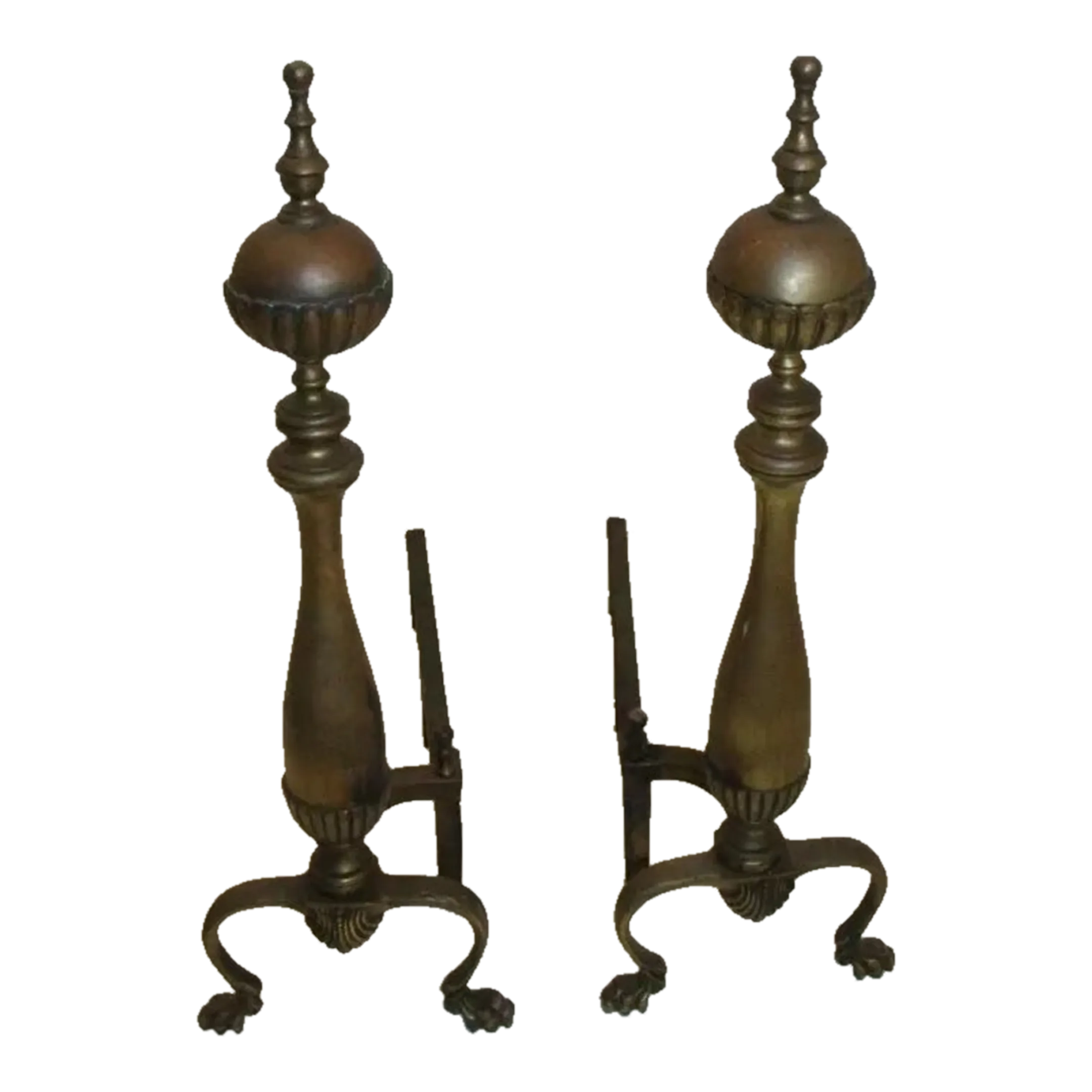Antique Pair of Regency Style Bronze Andirons, Fireplace, 19th Century ...