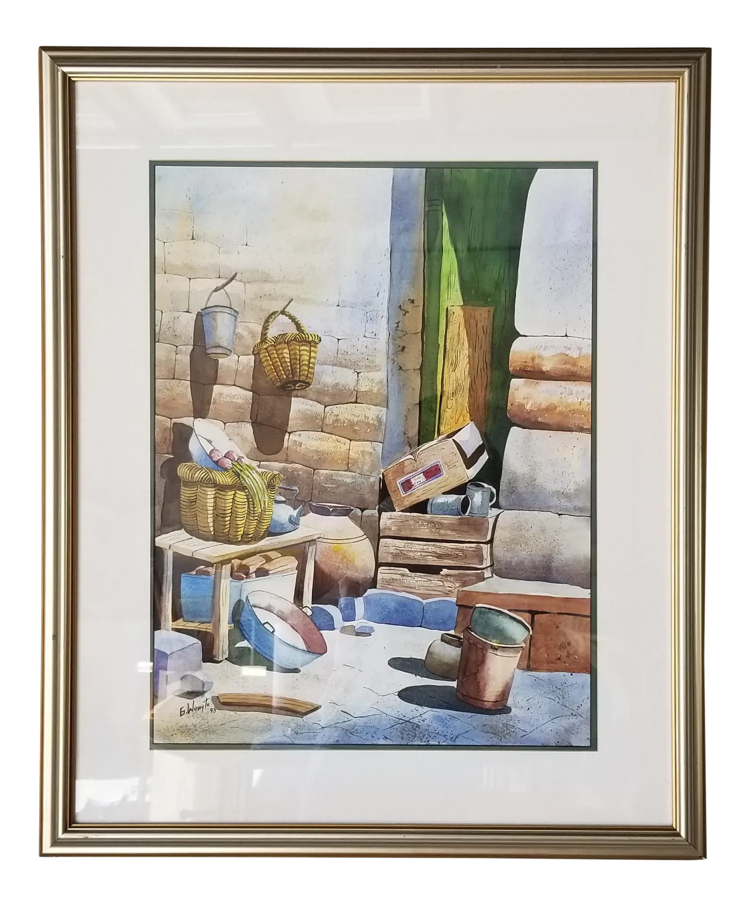 1990s Peruvian Still Life Watercolor Painting by G. Wuayta, Framed ...
