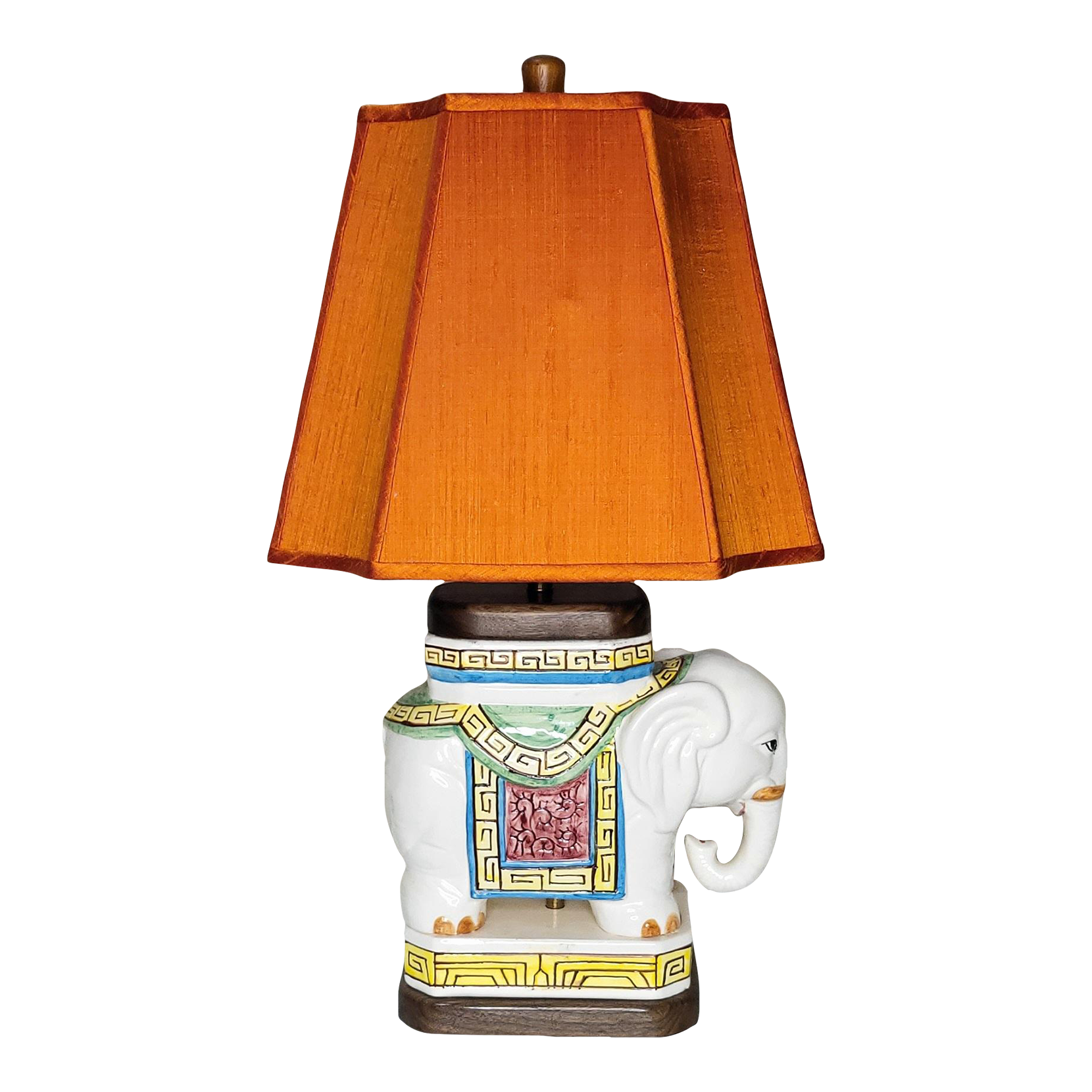 Vintage Porcelain Elephant Table Lamp With Shade | Chairish