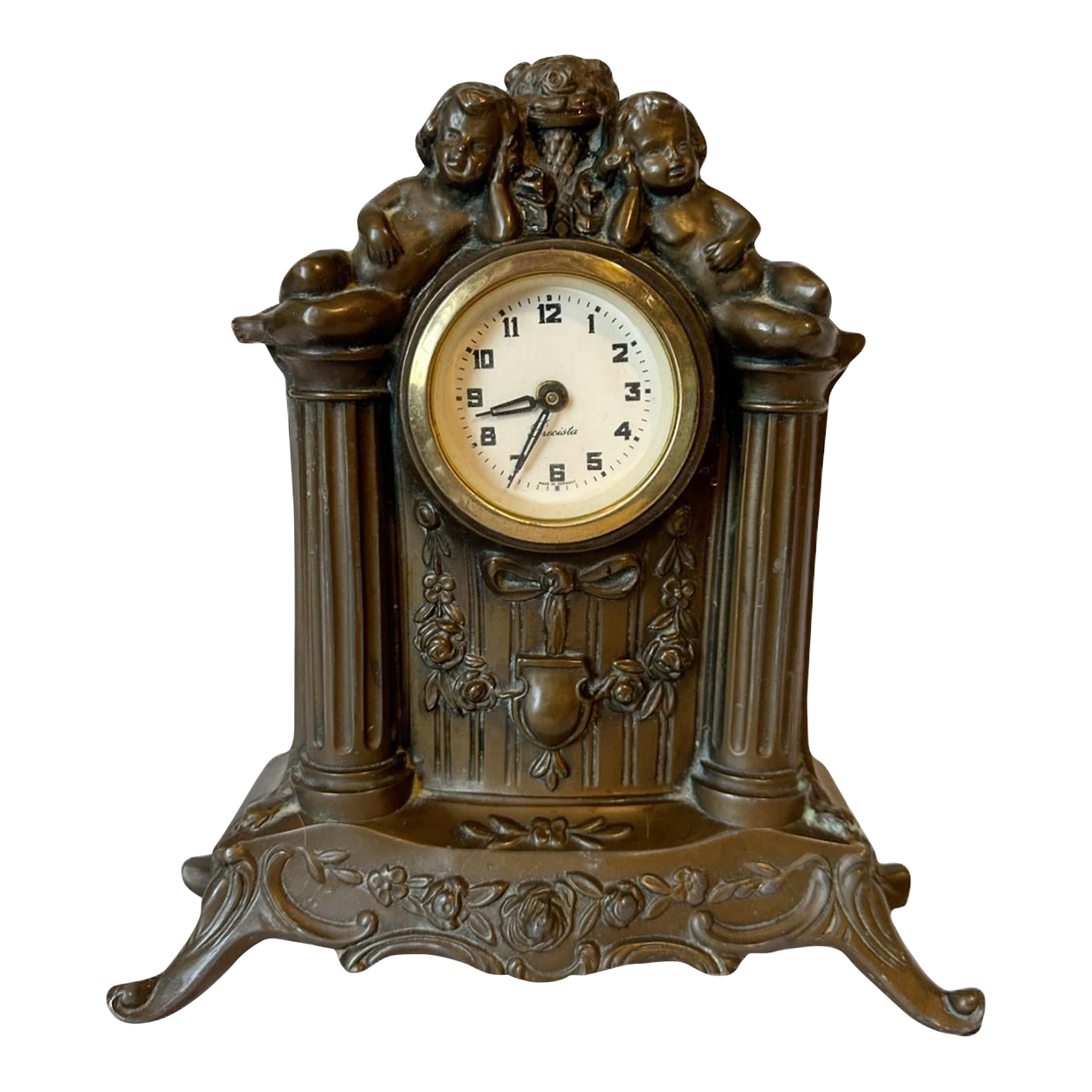 1940s Vintage Hollywood Regency Precista Cast Metal Putti Mantle Clock ...