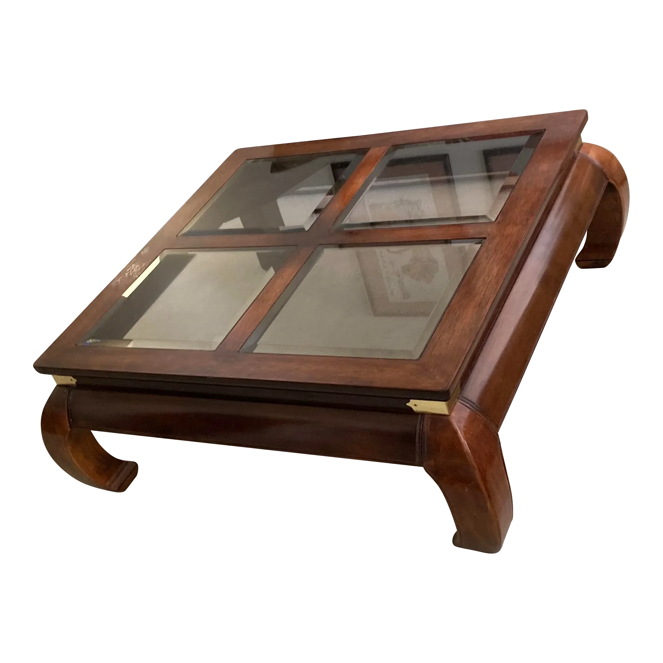 1970s Chinese Square Coffee Table With Four Panes of Glass on Top ...