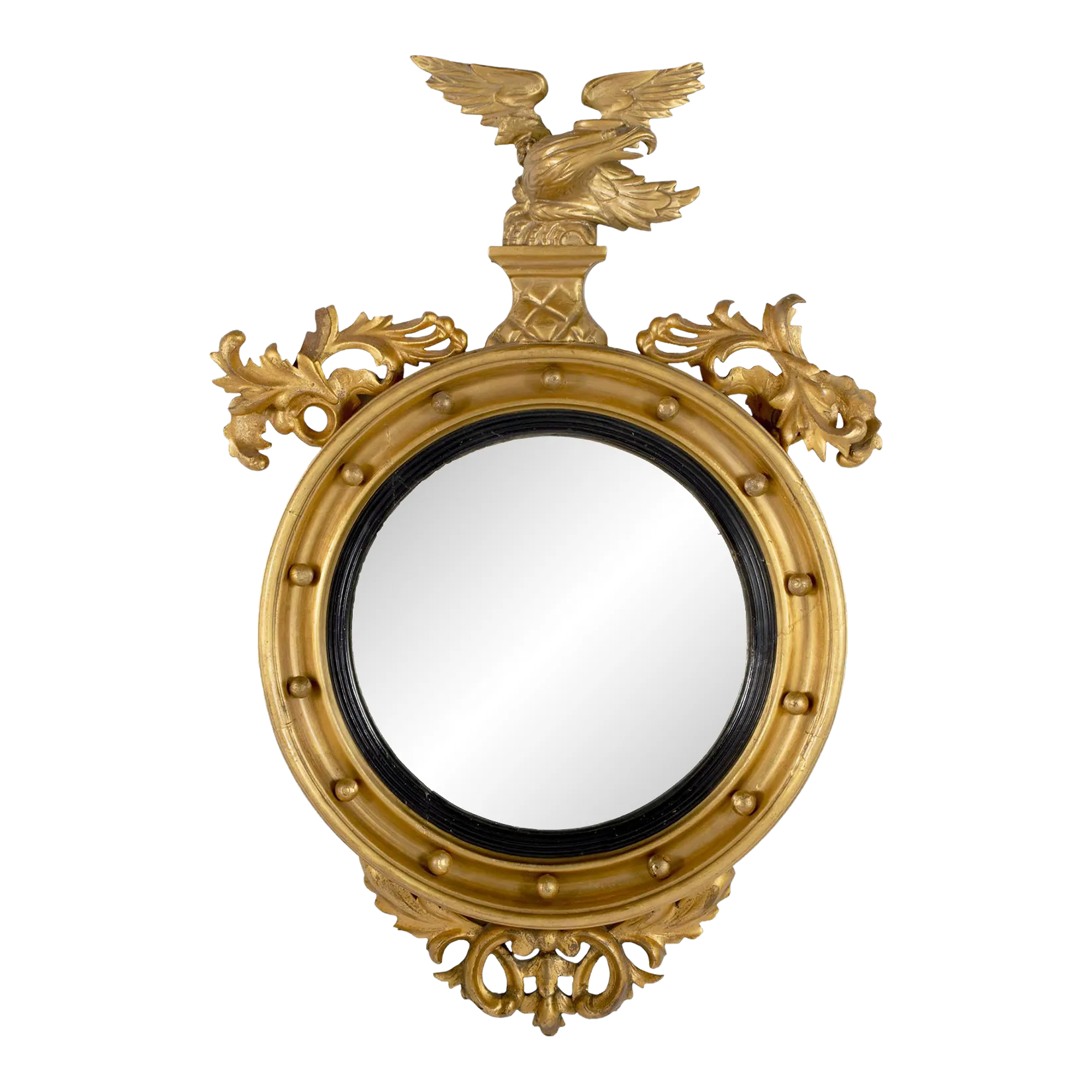 Large 19th Century Gilt Wood Round Convex Federal Eagle Mirror | Chairish