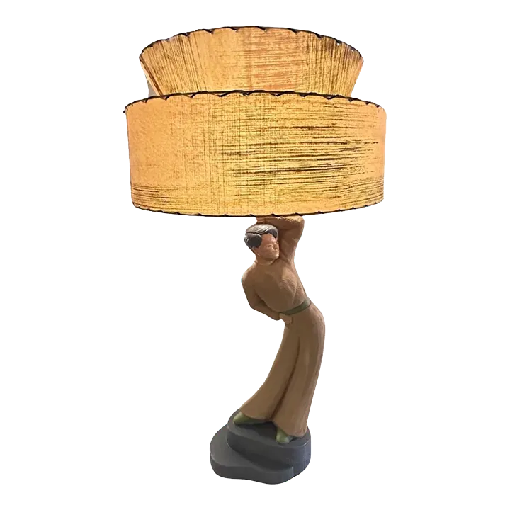 1950s Chalk Plaster Lamp With Original Shade | Chairish