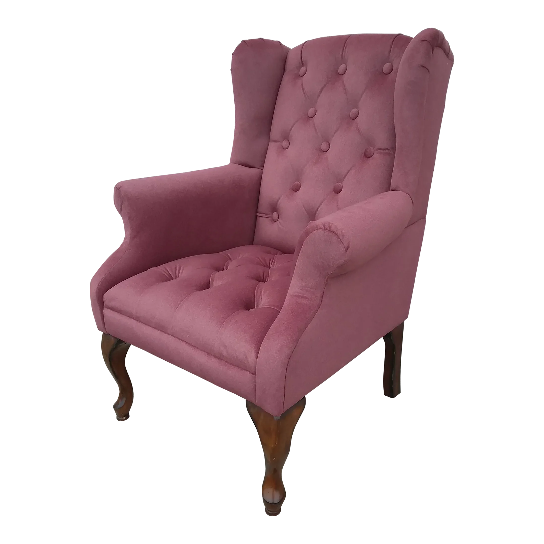 Tufted Wingback Chair in Pink Chenille | Chairish