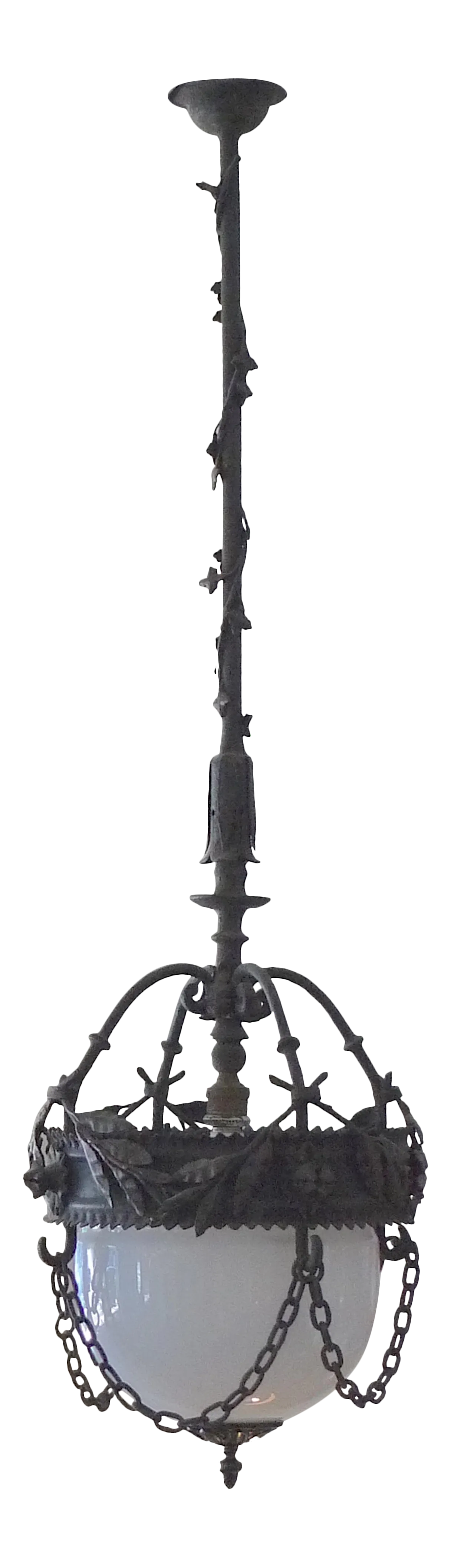 Spanish 1930's Mounted Decorative Cast Iron Lantern With Milk Glass ...