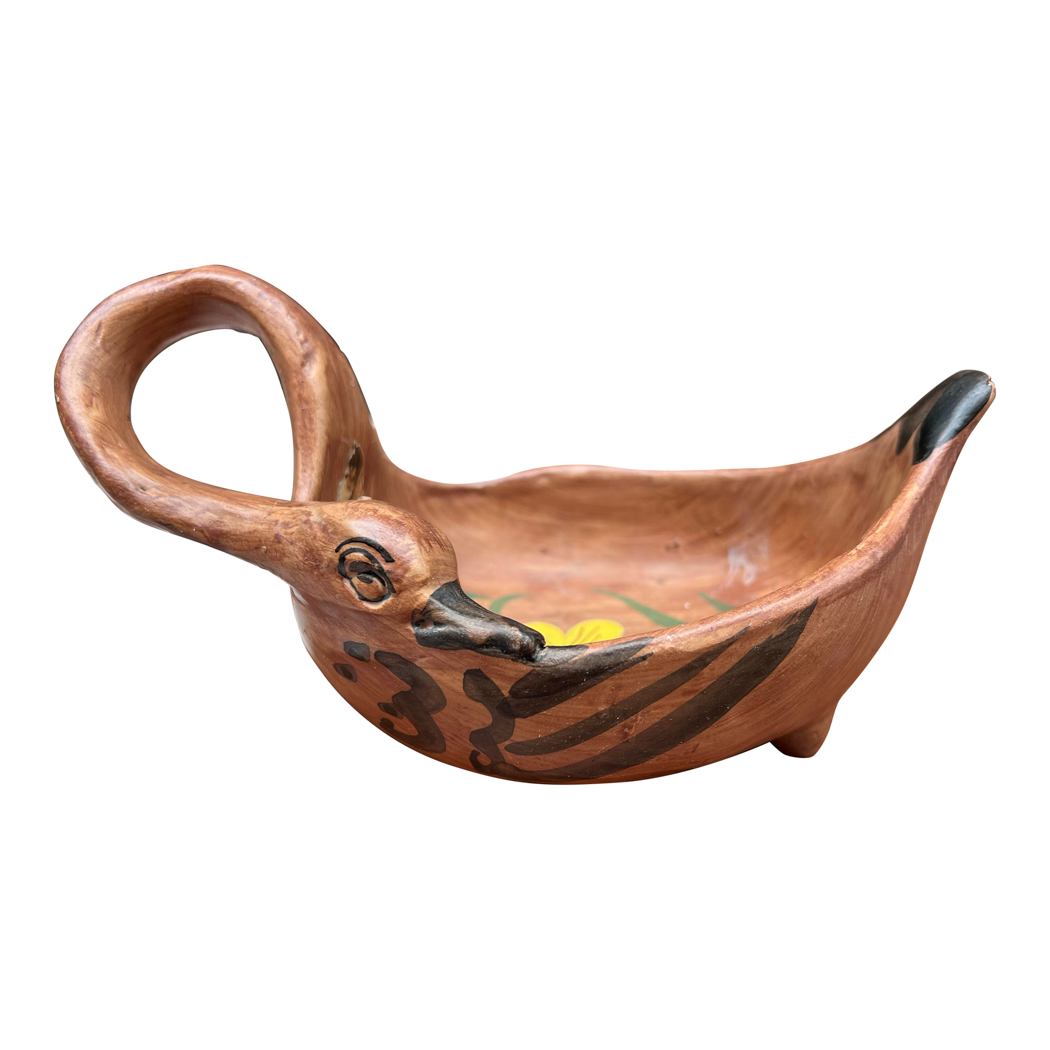 1970s Handmade Italian Swan Pottery With Floral Details | Chairish