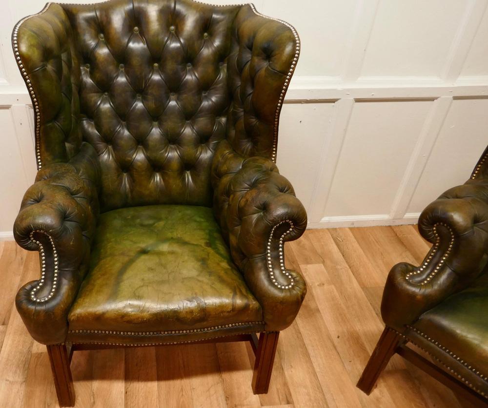 Gentleman s Wing Back Chesterfield Library Chairs in Leather 1900 Set of 2 Chairish