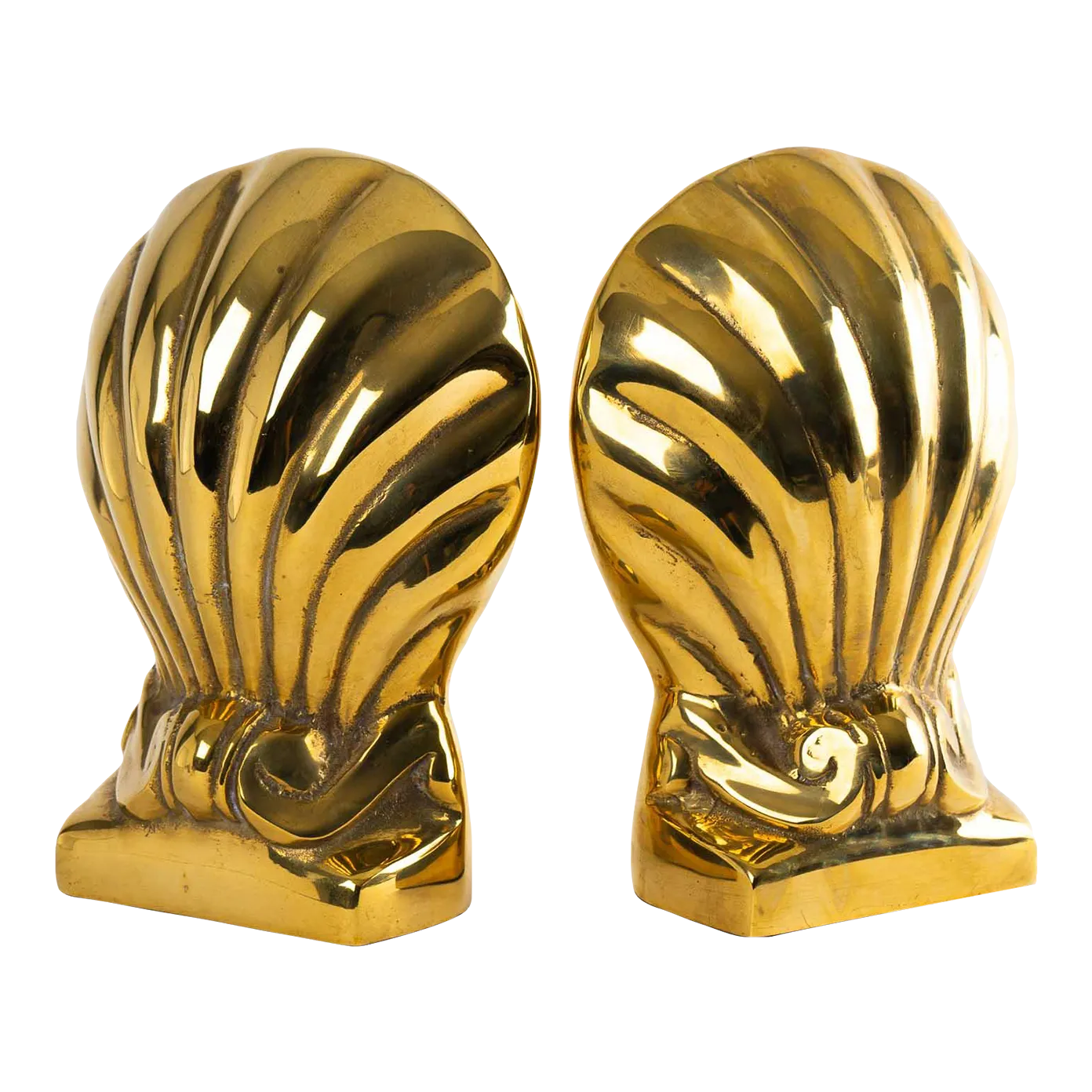 Vintage Brass Shell and Scroll Bookends | Chairish