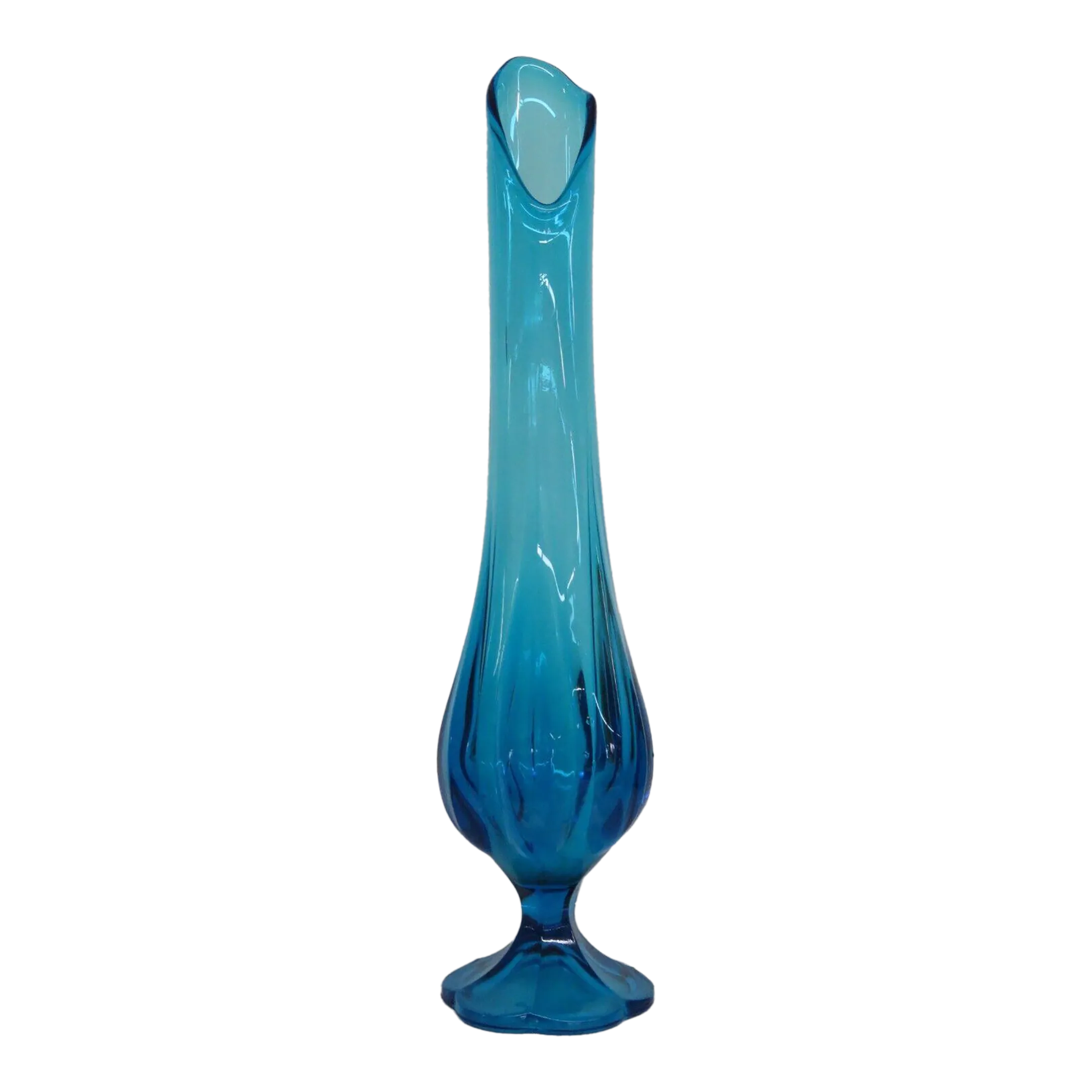 L E Smith Mid Century Six Petal Blue Glass Swung Stretch Tall Vase ...