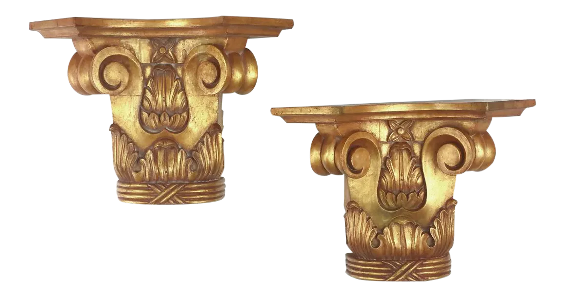 Giltwood Capital Wall Pedestals - a Pair | Chairish