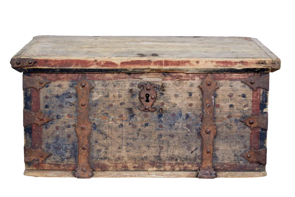 Mid 18th Century Swedish Pine Chest Decorated with Labyrinth | Chairish