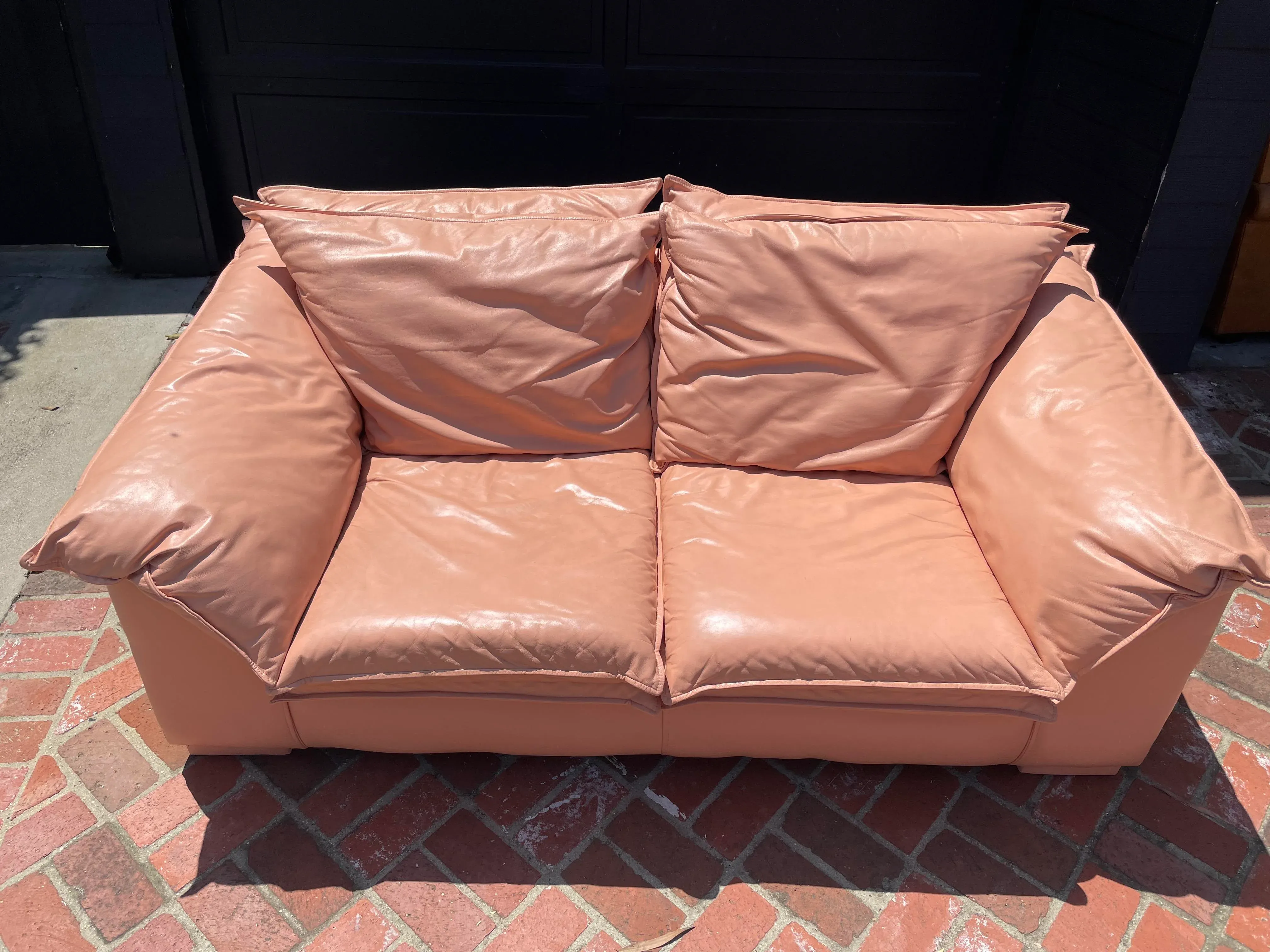 Vintage Post Modern Peach Leather Loveseat