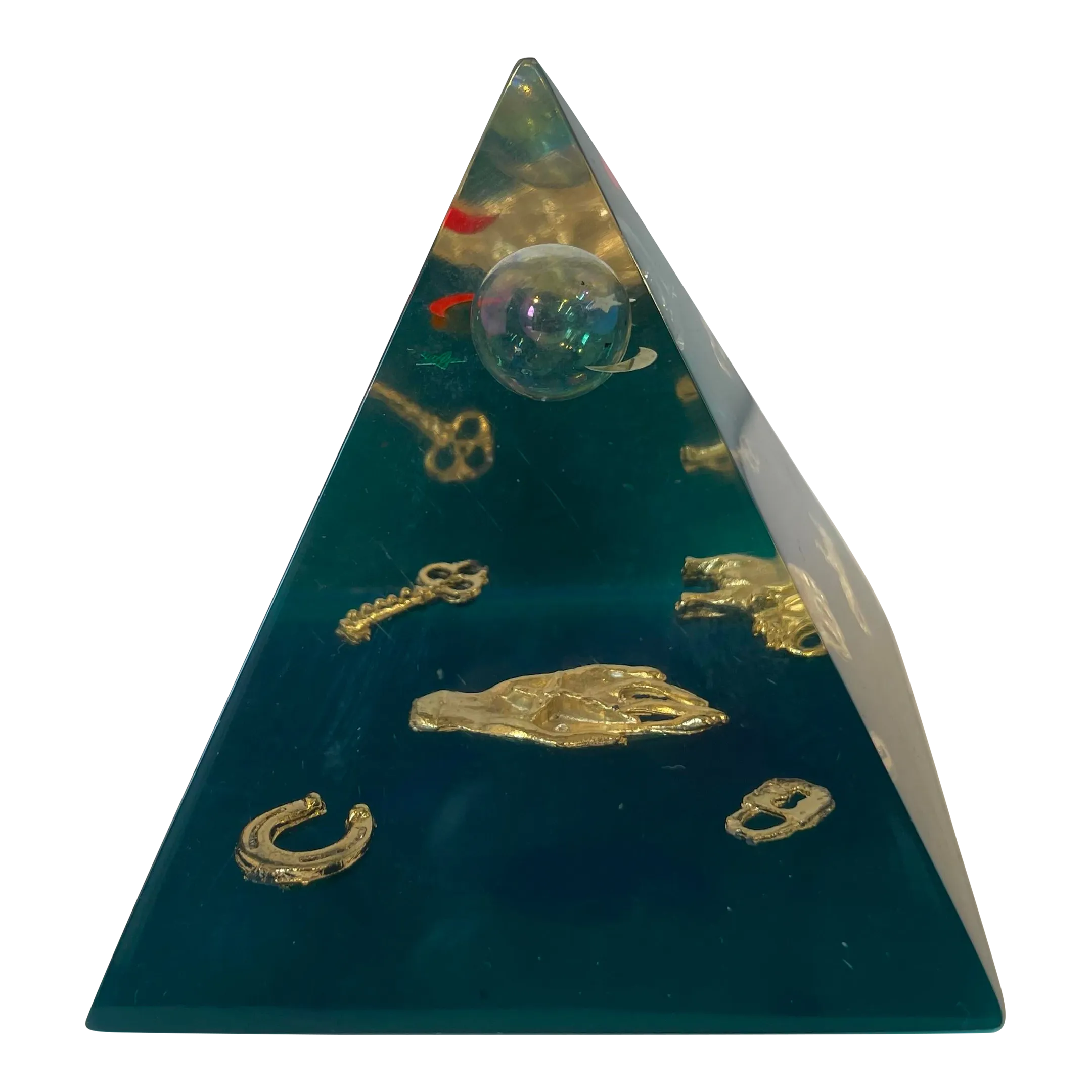 Vintage Lucite Pyramid Shaped Paperweight With Floating Gold Shapes ...