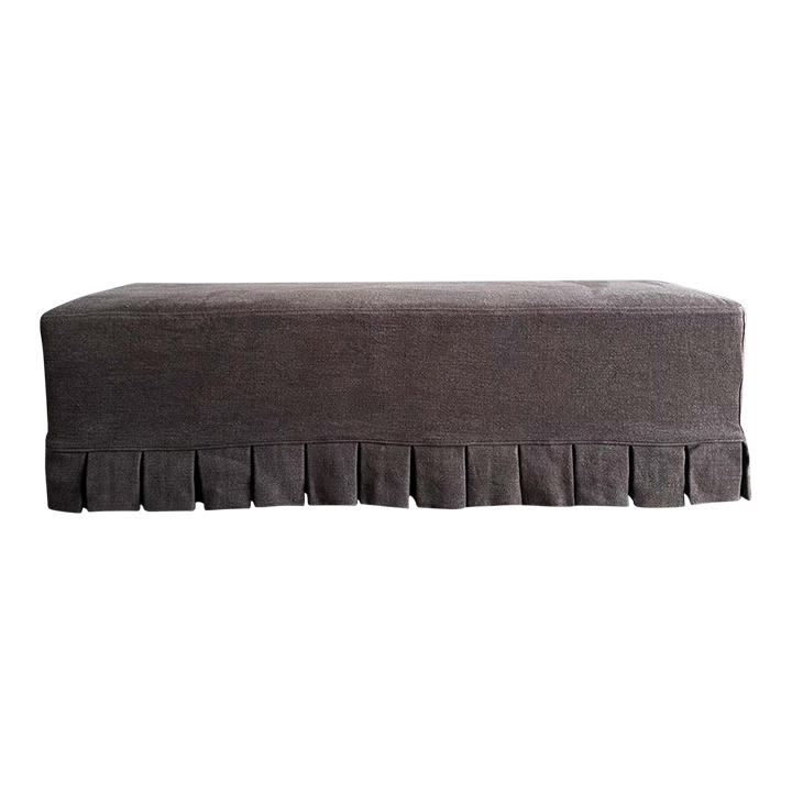 Slipcovered Bench in 100% Pure Linen With Pleated Skirt Detail | Chairish