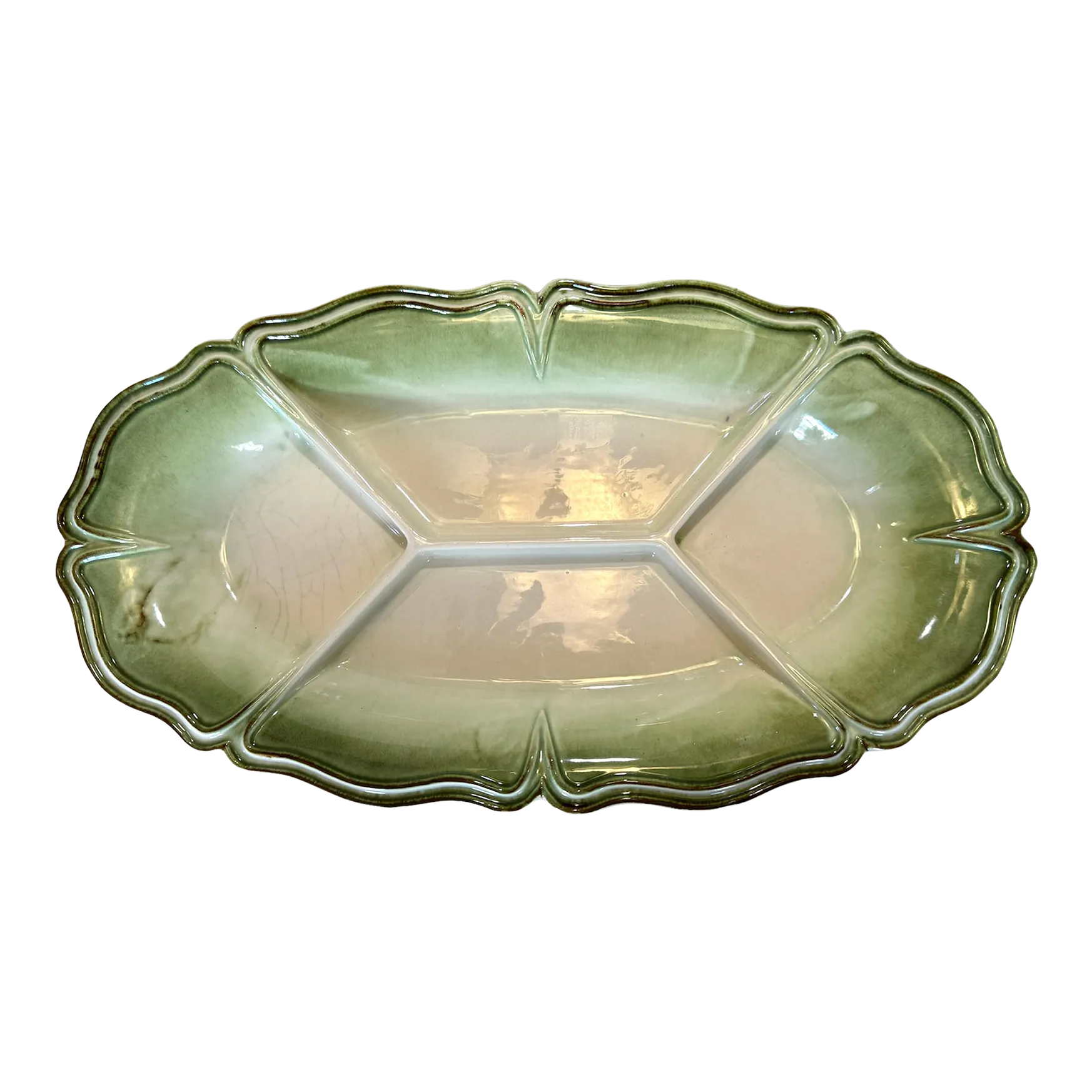 1940s Art Deco Royal Haeger Cream & Green Drip-Glazed Divided Platter ...