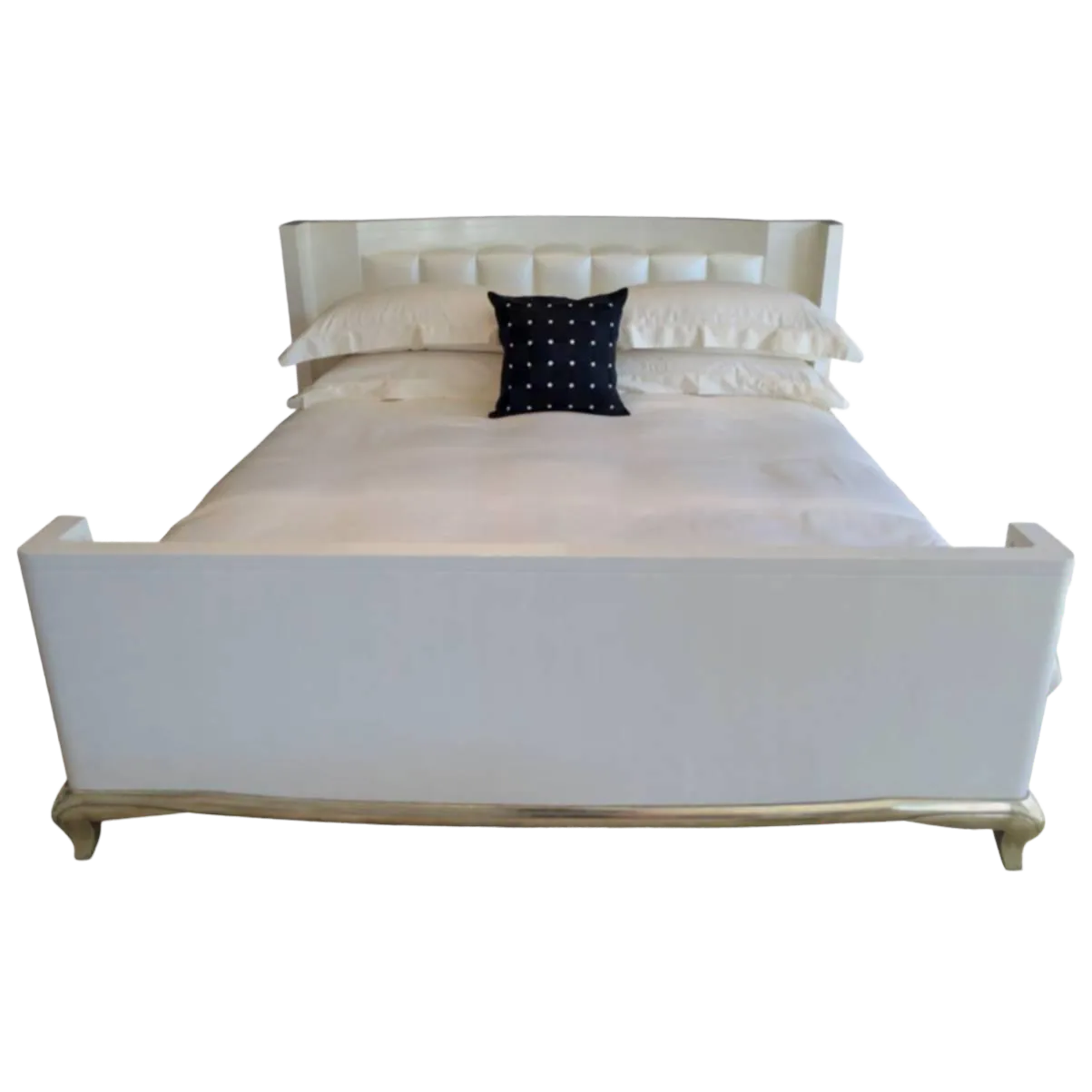 King Sized Hollywood Regency Style Bed With Radius Headboard and White ...