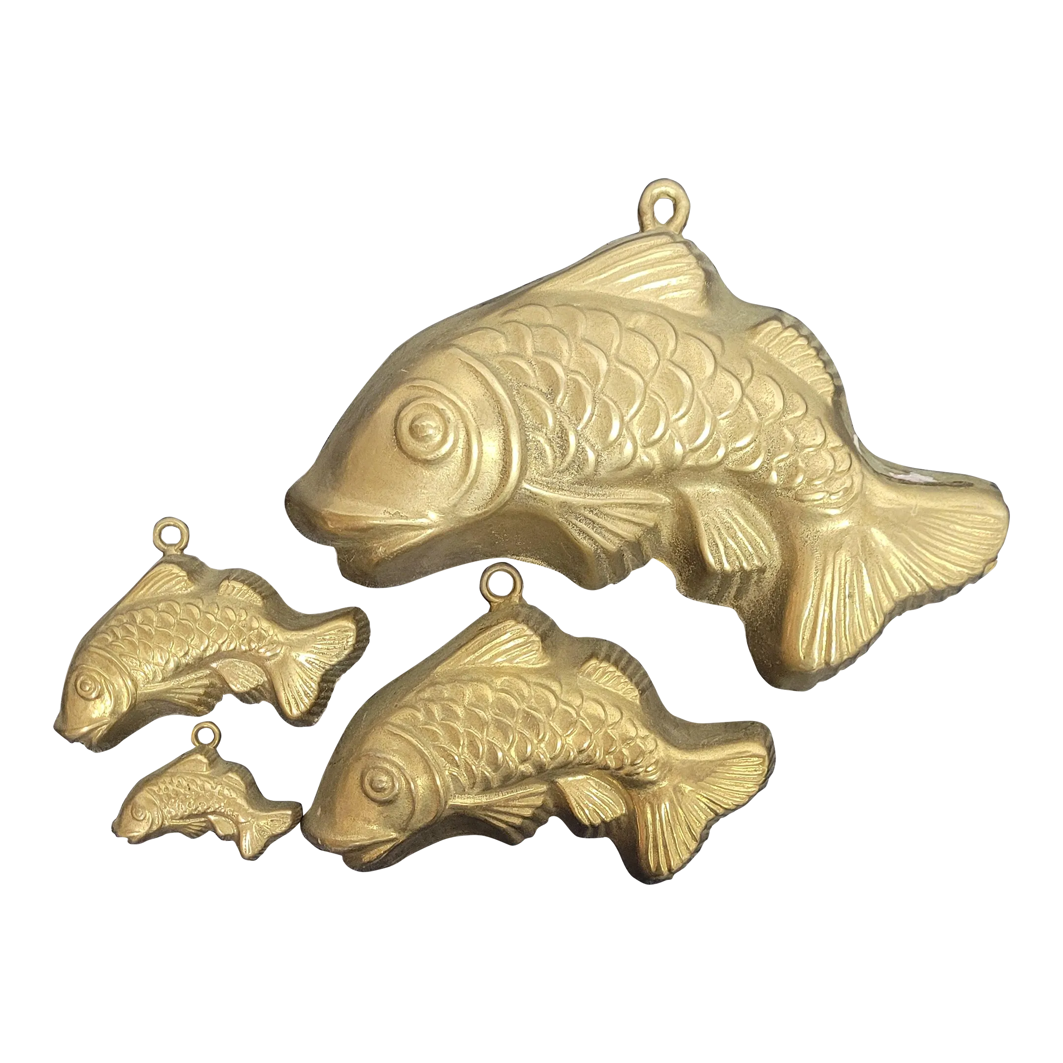 1970s Vintage Brass Fish Mold Wall Hanging- Set of 4 | Chairish