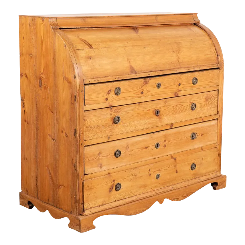 Antique Pine Roll Top Desk Bureau From Sweden Circa 1840 | Chairish