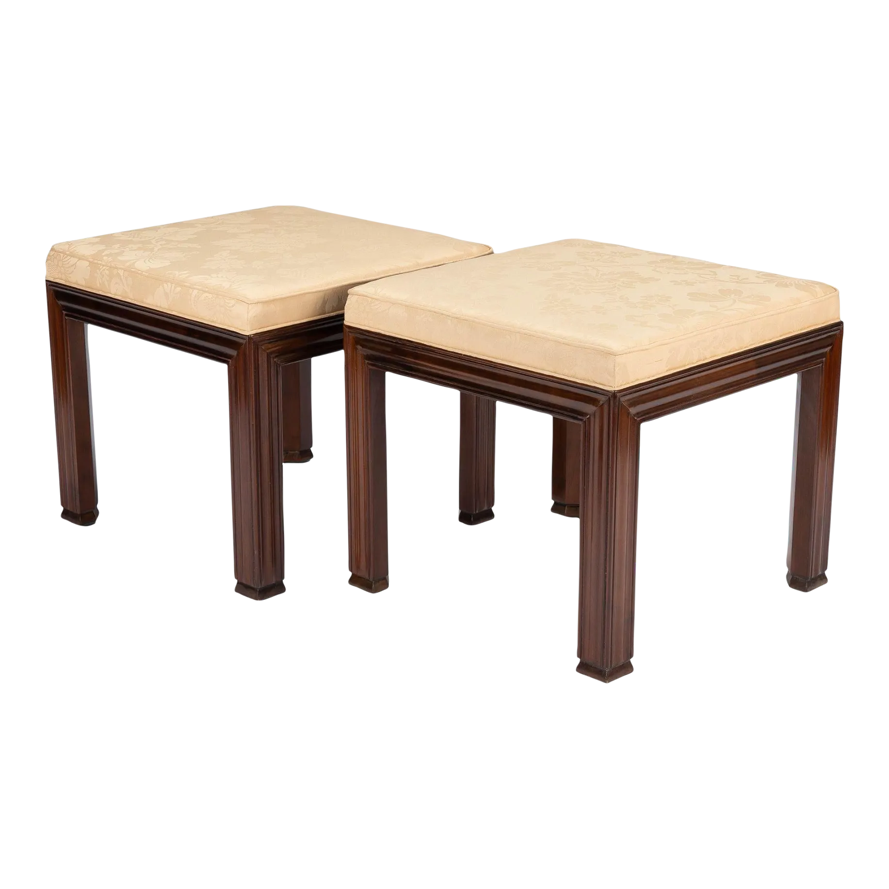 Pair of Upholstered Square Stools in the Chinese Taste, 1950's | Chairish