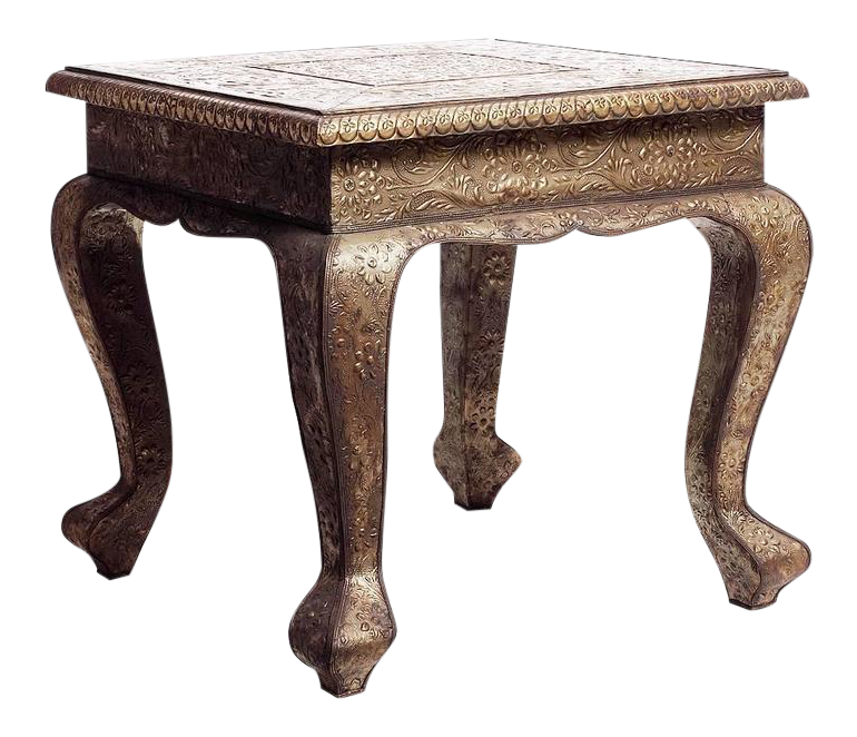 Indian Hammered and Detailed Square Silver Table With Flowers, 19th ...