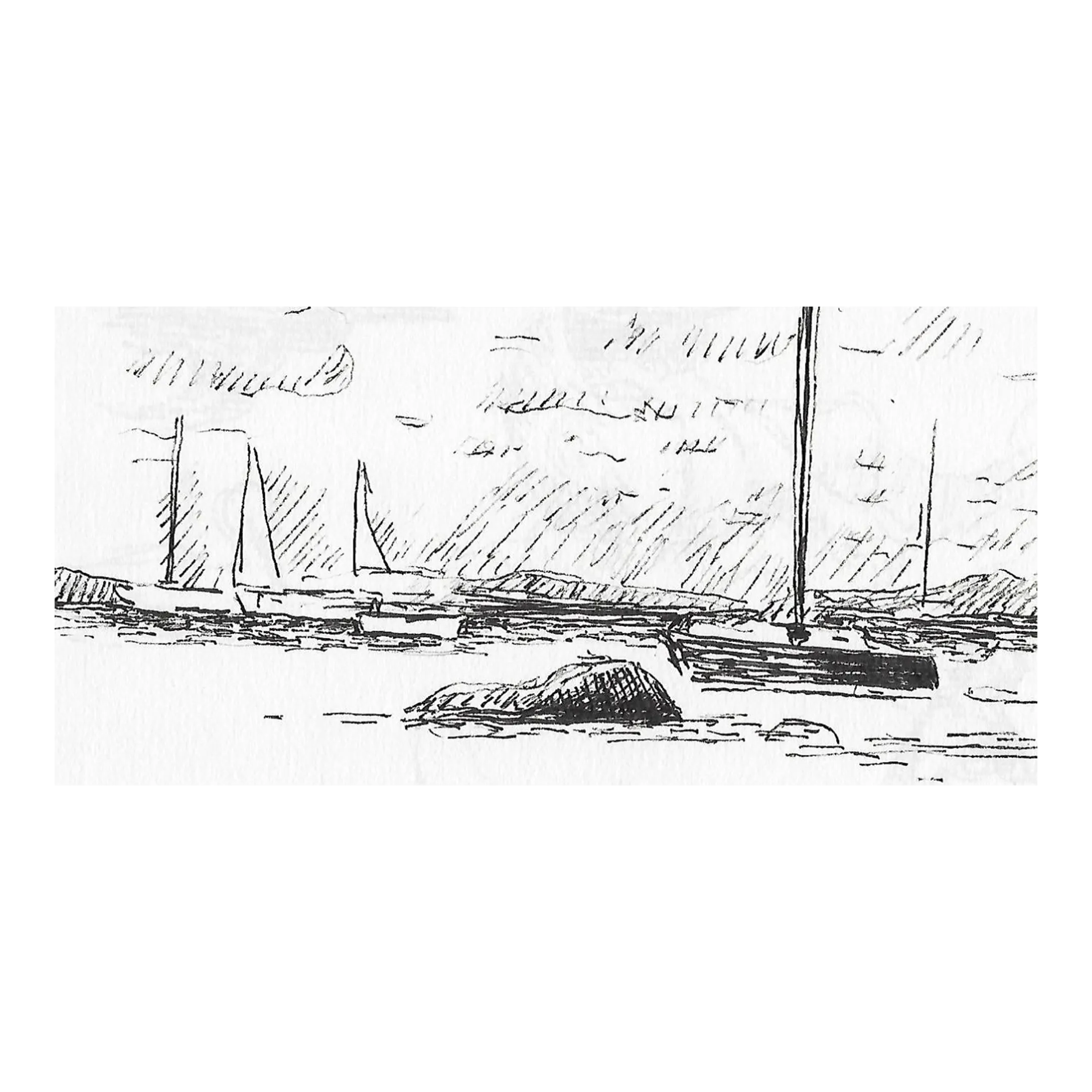 Hayward Cirker Coastal Sailing Drawing | Chairish