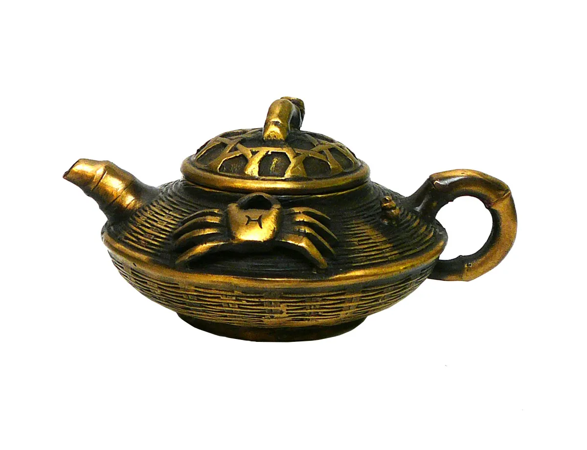 Chinese Metal Bronze Color Accent Teapot Display | Chairish