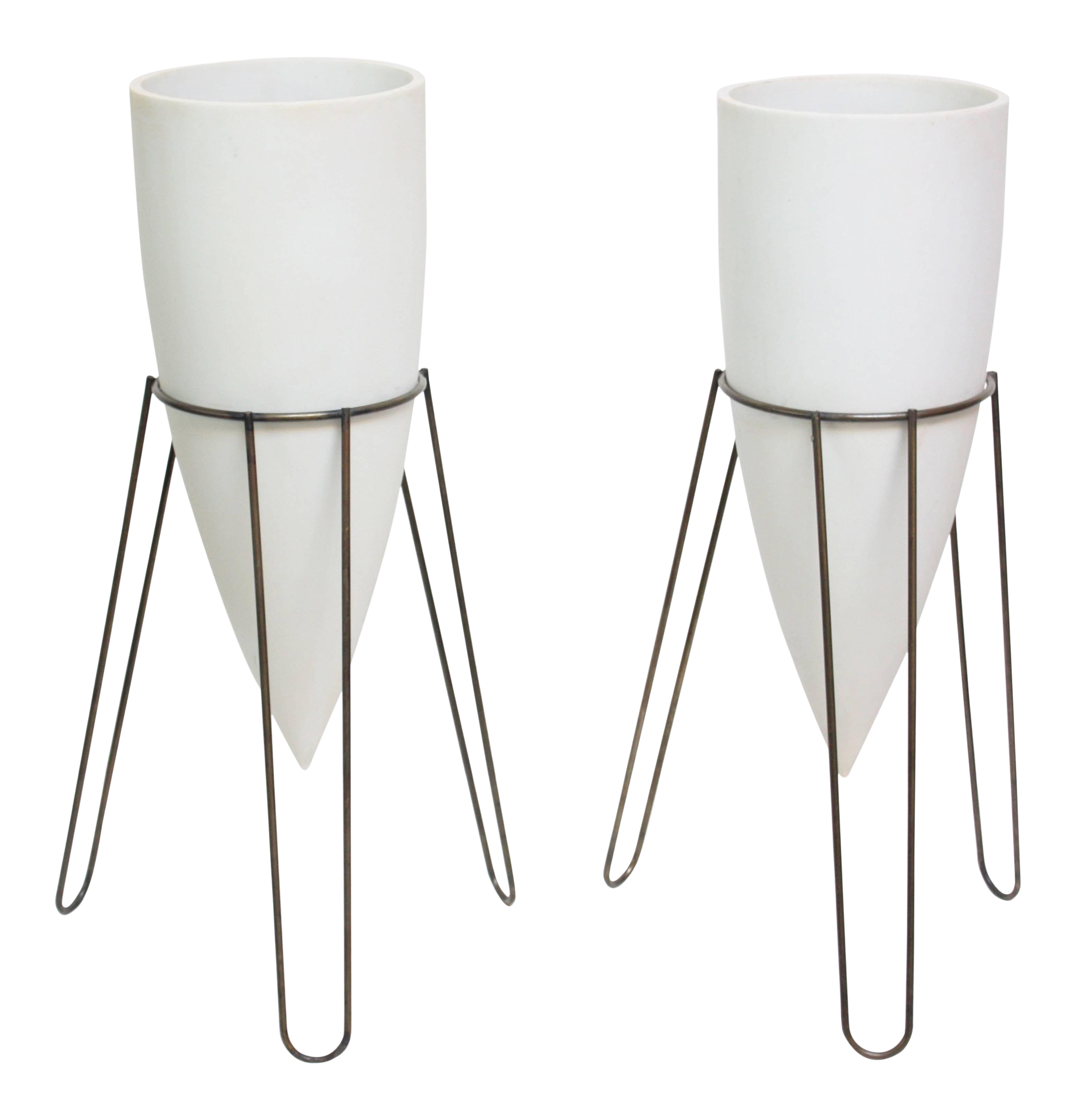 Mid-Century Stone and Brass 'Bullet' Planters - A Pair | Chairish