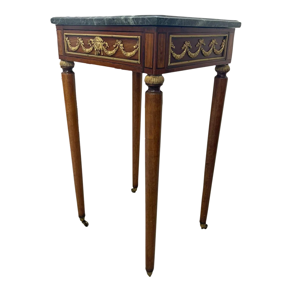 1970s Vintage Green Marble Top Stand on Wheels With Gold Colored Motif ...