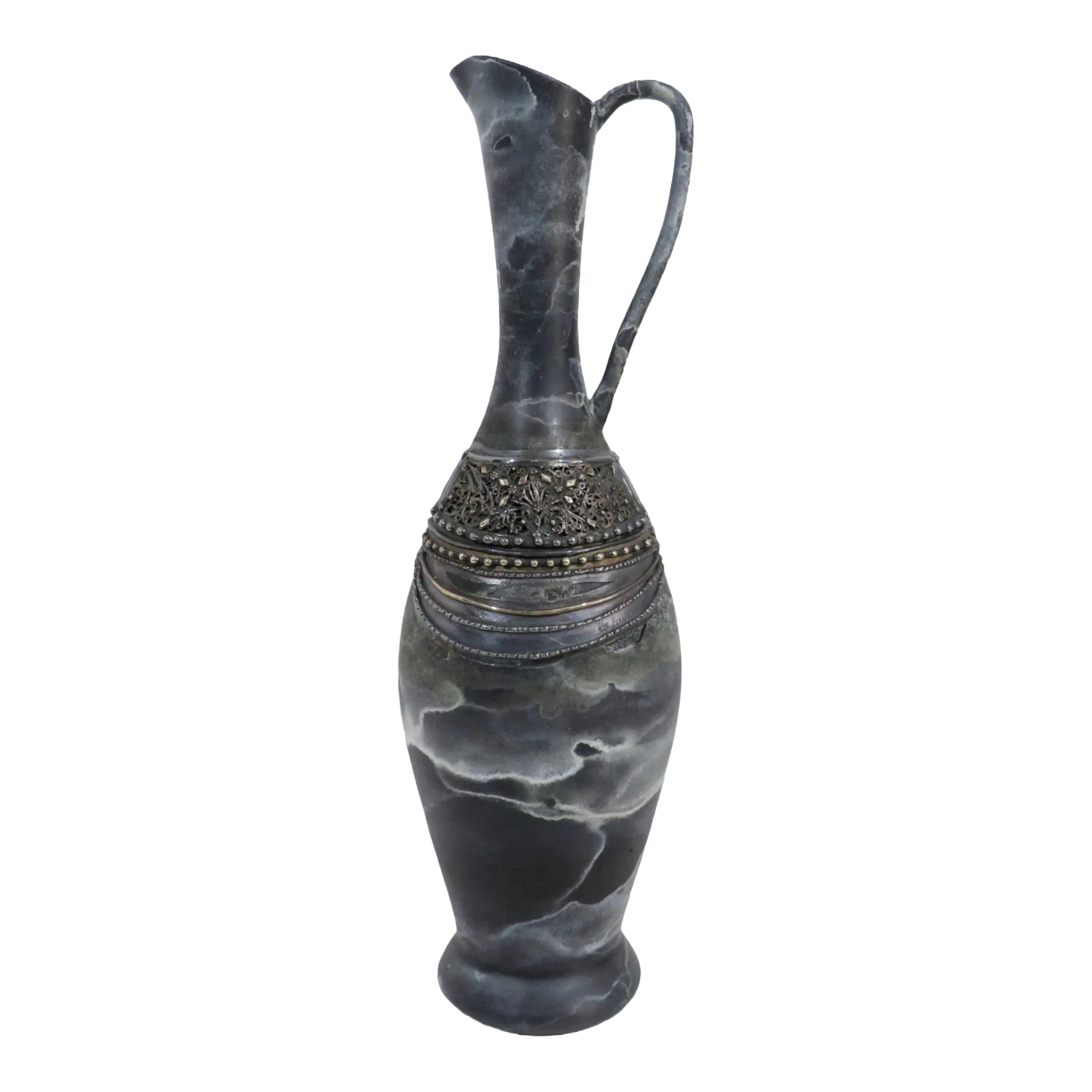 1980s Decorative Glass Ewer With Silver Overlay | Chairish