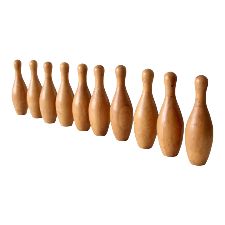 Vintage Wooden Tabletop Bowling Pins Set of 10 | Chairish