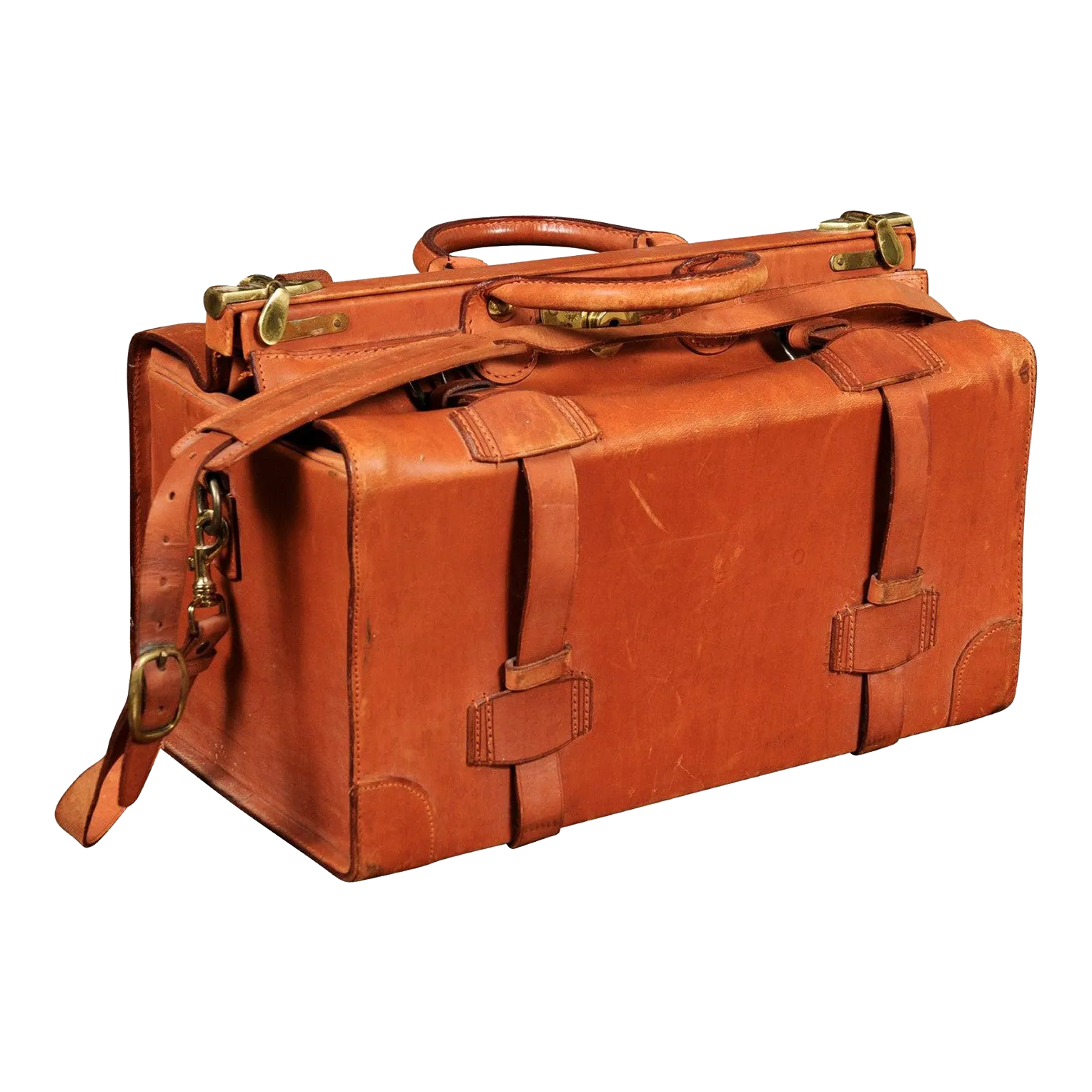 Small Vintage English Brown Leather Handmade Case with Brass Hardware ...