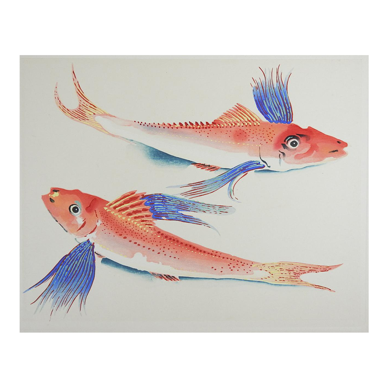 Mid 20th Century Japanese Mingei Folk Art Stencil Flying Fish Print ...