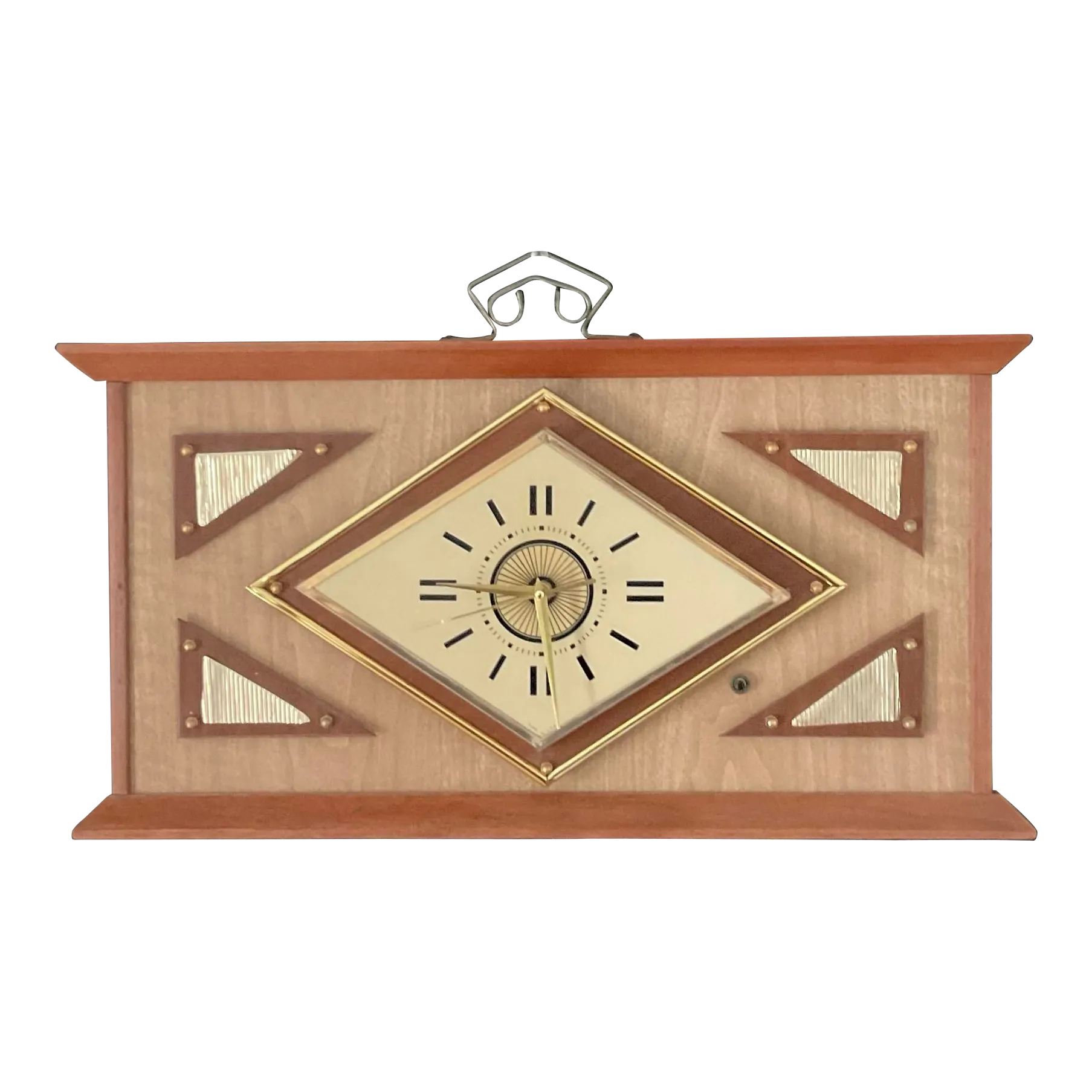 Vintage 1950s Decorative Wood Wall Hanging Clock With Light Mid Century ...