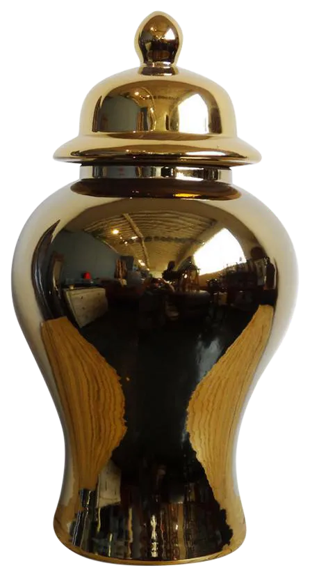 Ceramic Gold Temple Jar | Chairish