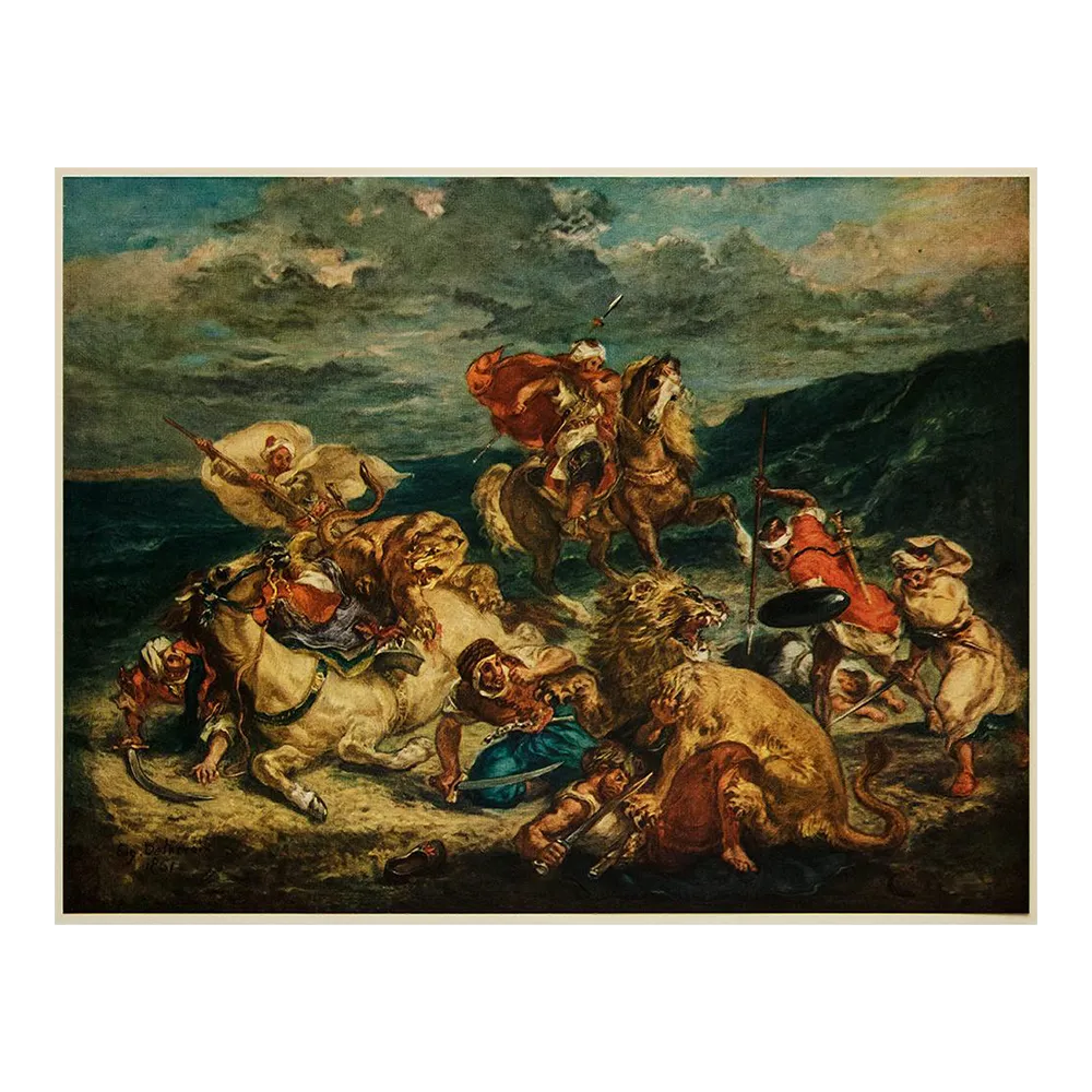 1955 After Eugene Delacroix "Oriental Lion Hunt", Vintage Full-Color ...