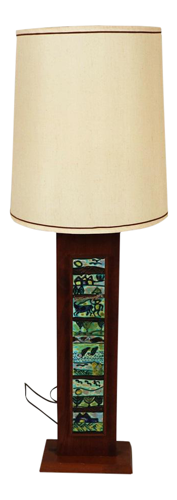 Harris Strong Mid Century Wood Tile Lamp | Chairish