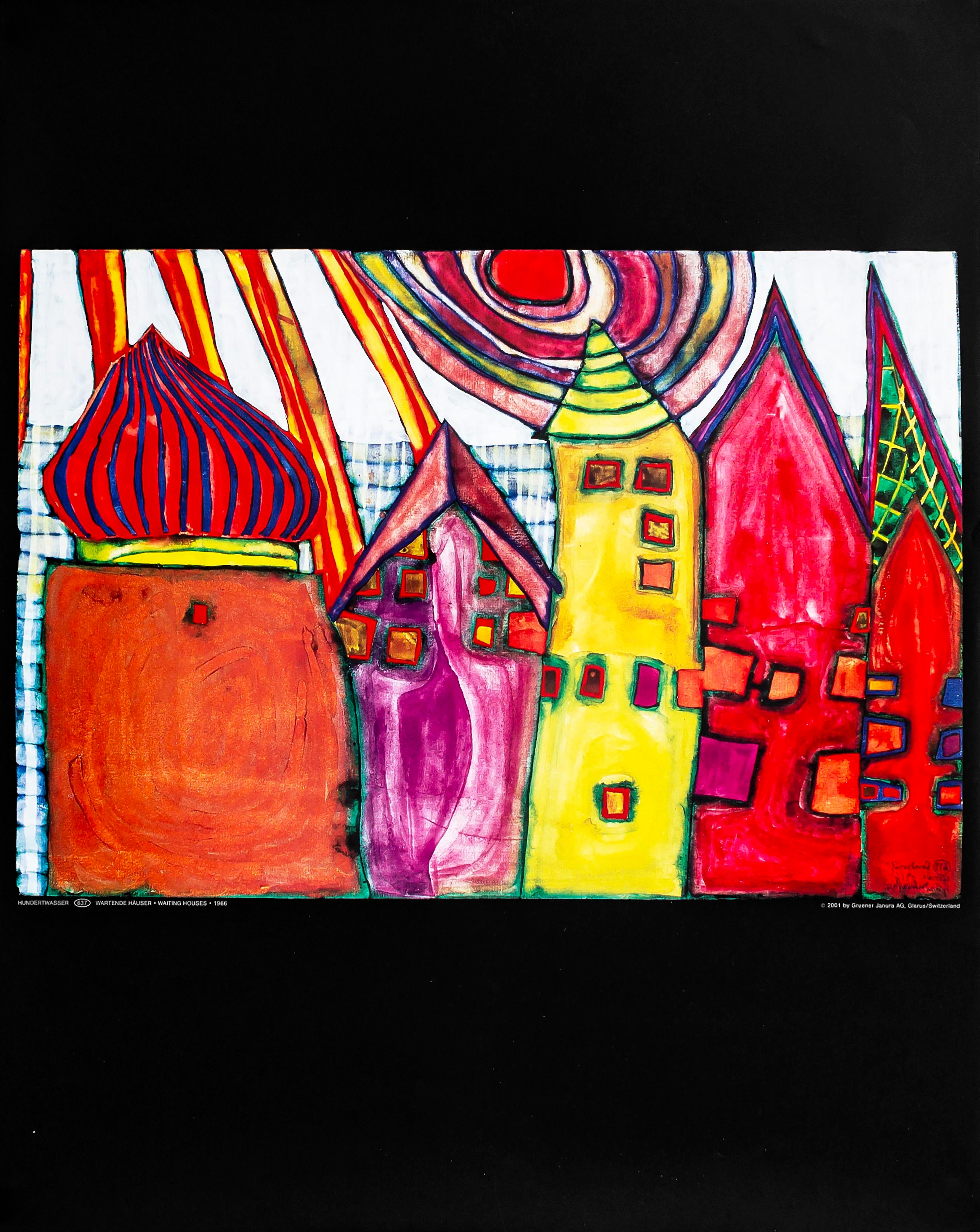 2001 Original Hundertwasser Exhibition Poster - Waiting Houses | Chairish