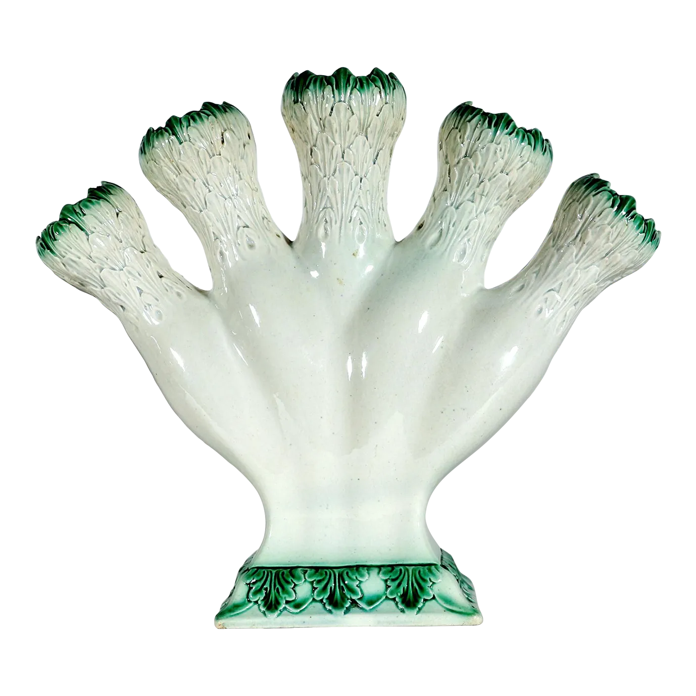 18th-Century Creamware Flower Finger or Quintell Vase With Green Molded ...