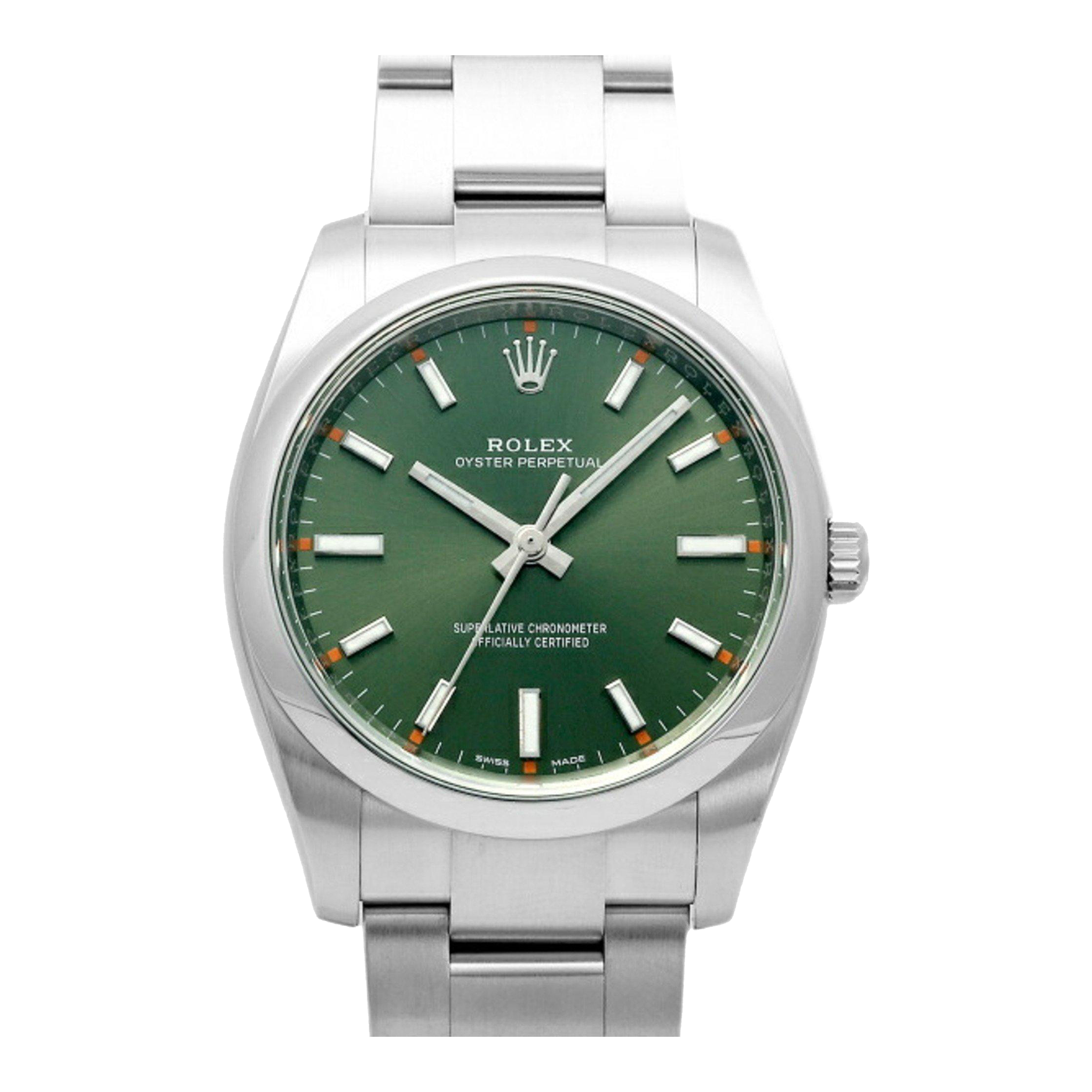 Rolex Oyster Perpetual 114200 Olive Green Dial Watch Men's | Chairish