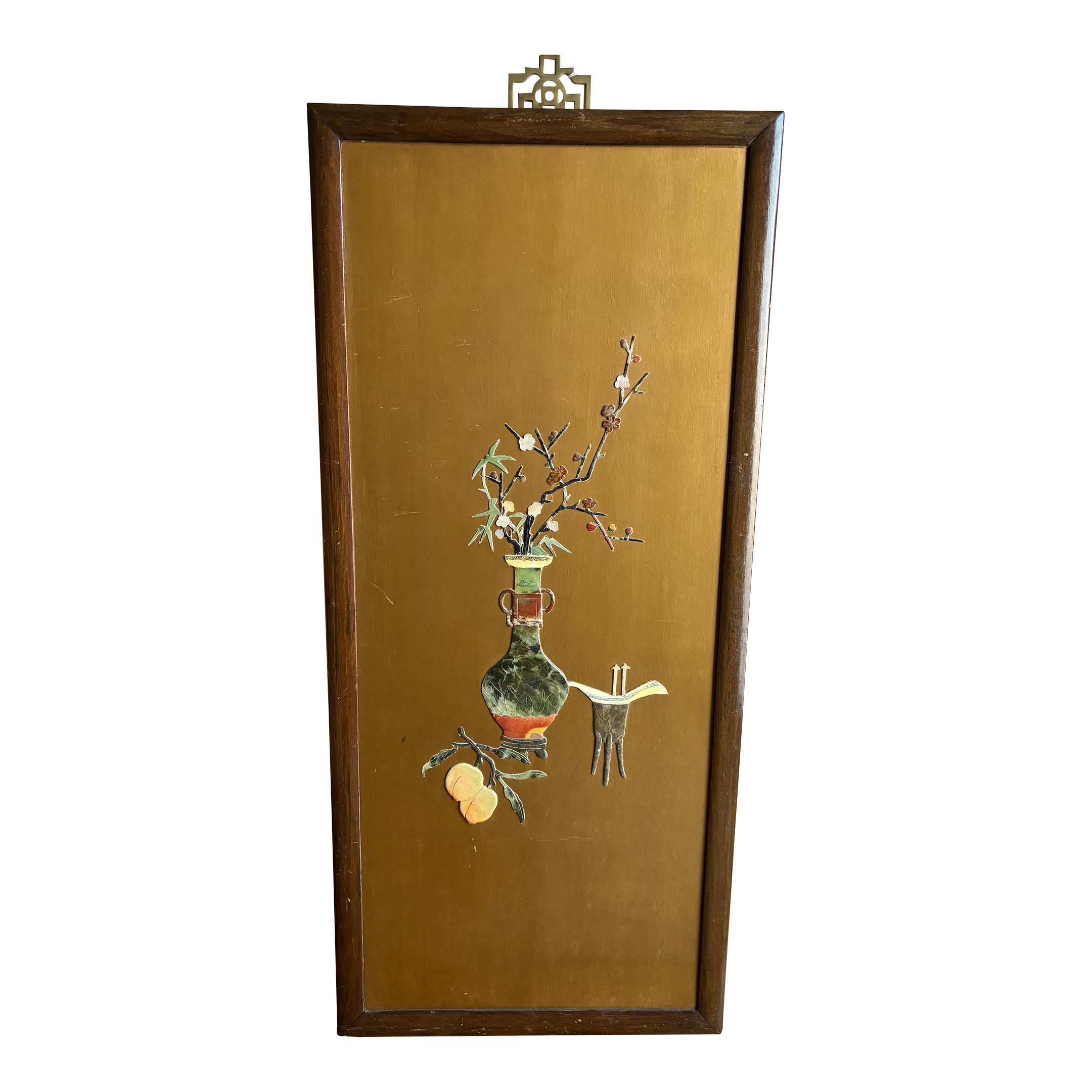 1940s Chinese Wood Wall Panel With Semi-Precious Stone Inlay | Chairish